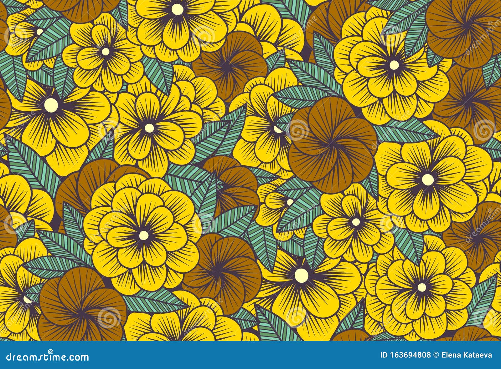A Pattern of Simple Flowers in Yellow and Orange Stock Photo - Image of ...