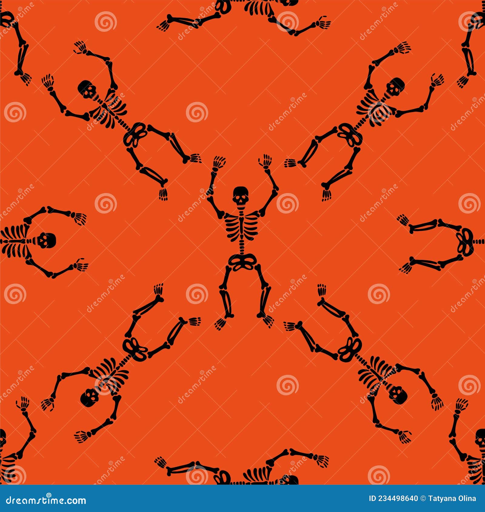 Pattern of Skeletons on a Orange Background Stock Vector - Illustration ...