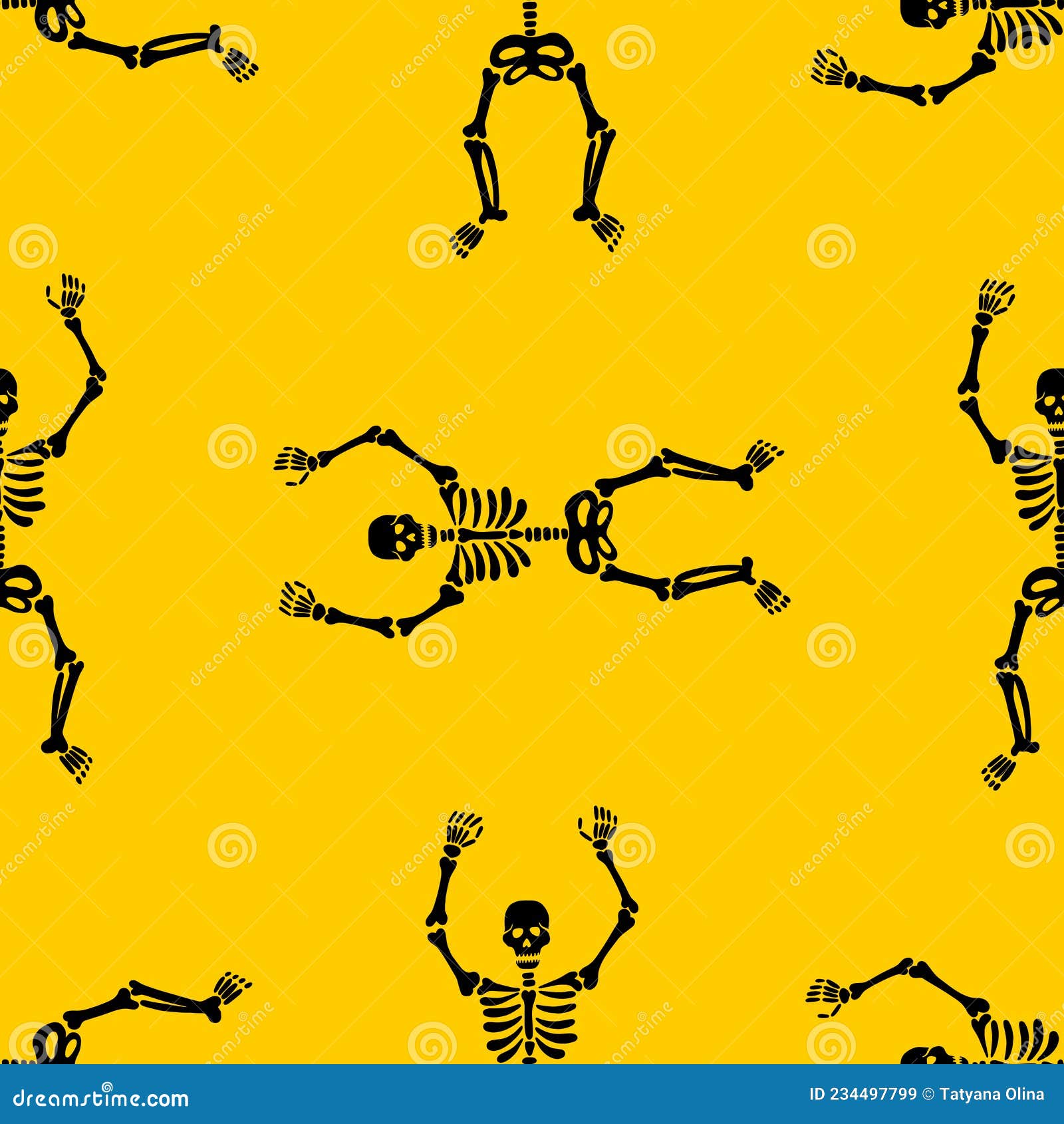 Pattern of Skeletons on a Yellow Background Stock Vector - Illustration ...