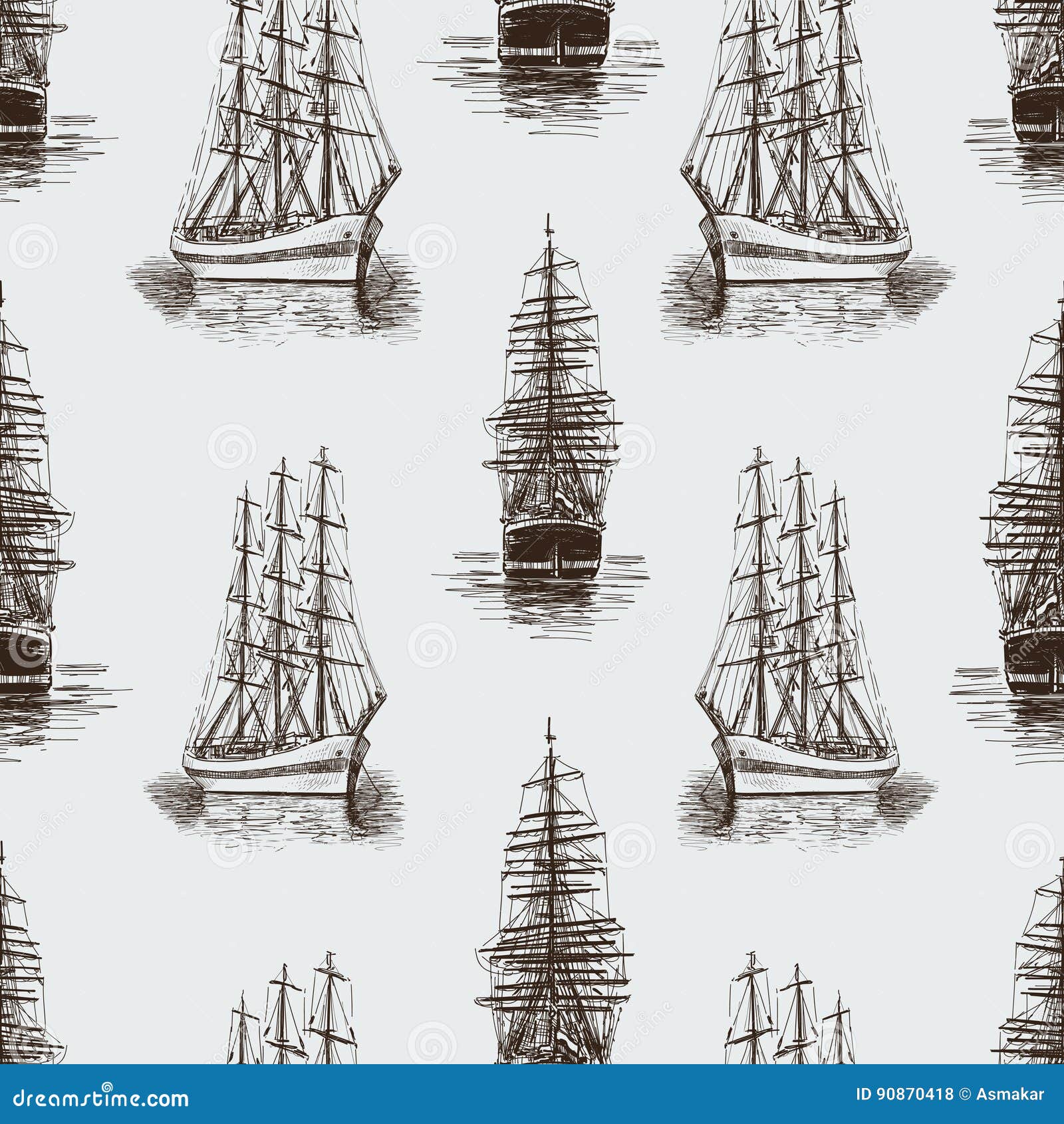 Pattern of the Sketches Sailing Ships Stock Vector - Illustration of ...