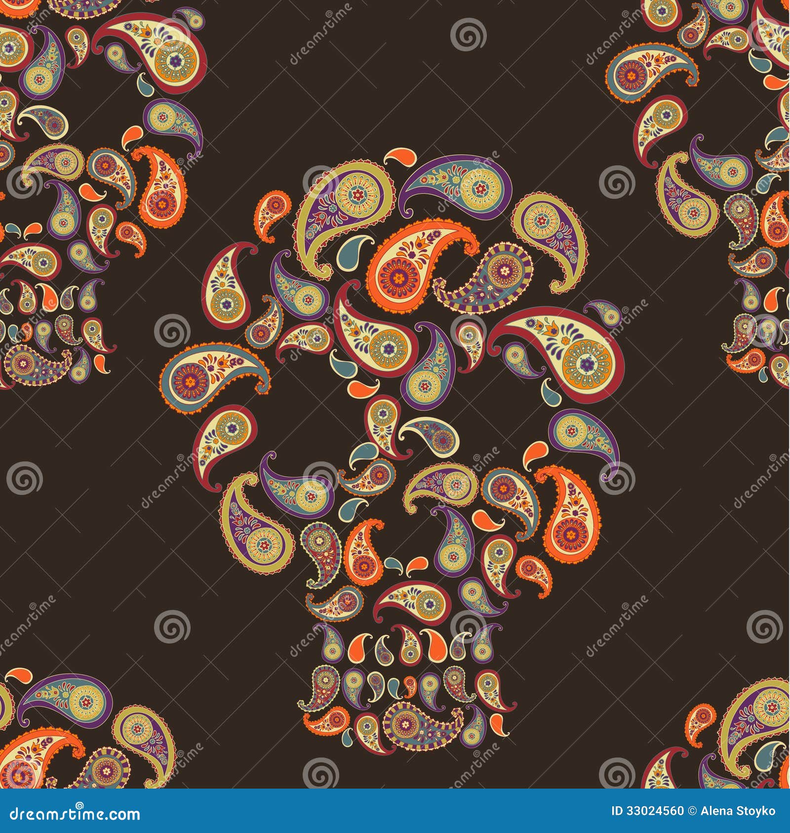 Pattern with Skulls and Paisley Stock Vector - Illustration of backdrop ...
