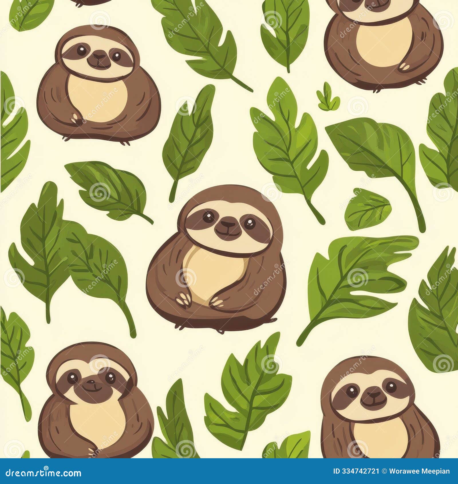 A Pattern of Sloths and Leaves Stock Image - Image of decorative ...