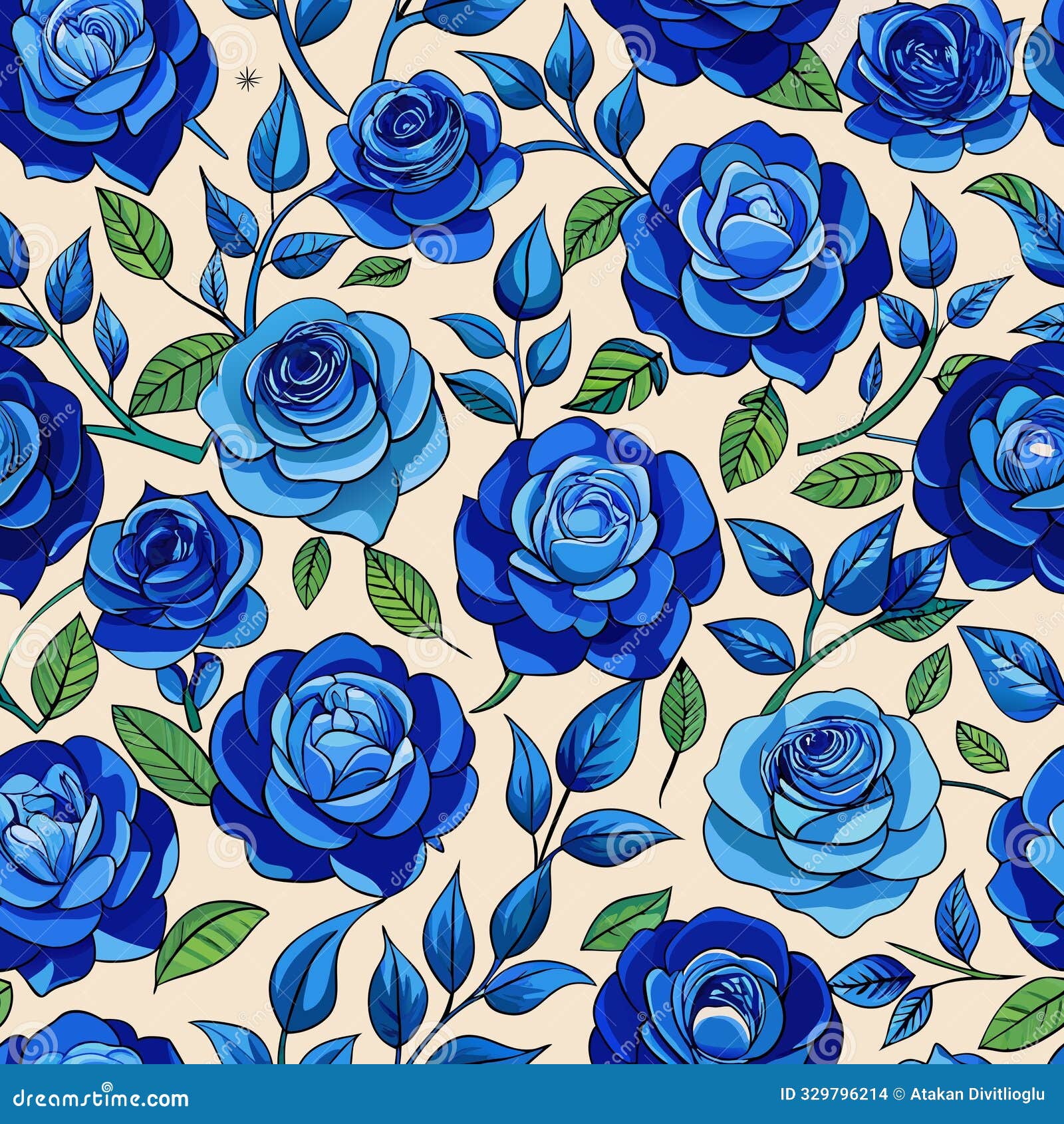 Pattern of Small Blue Roses Stock Illustration - Illustration of rose ...