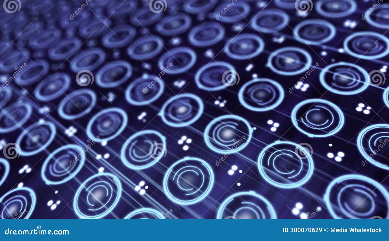 Pattern of Small Blue Spinning Circles and Pixels Moving on a ...
