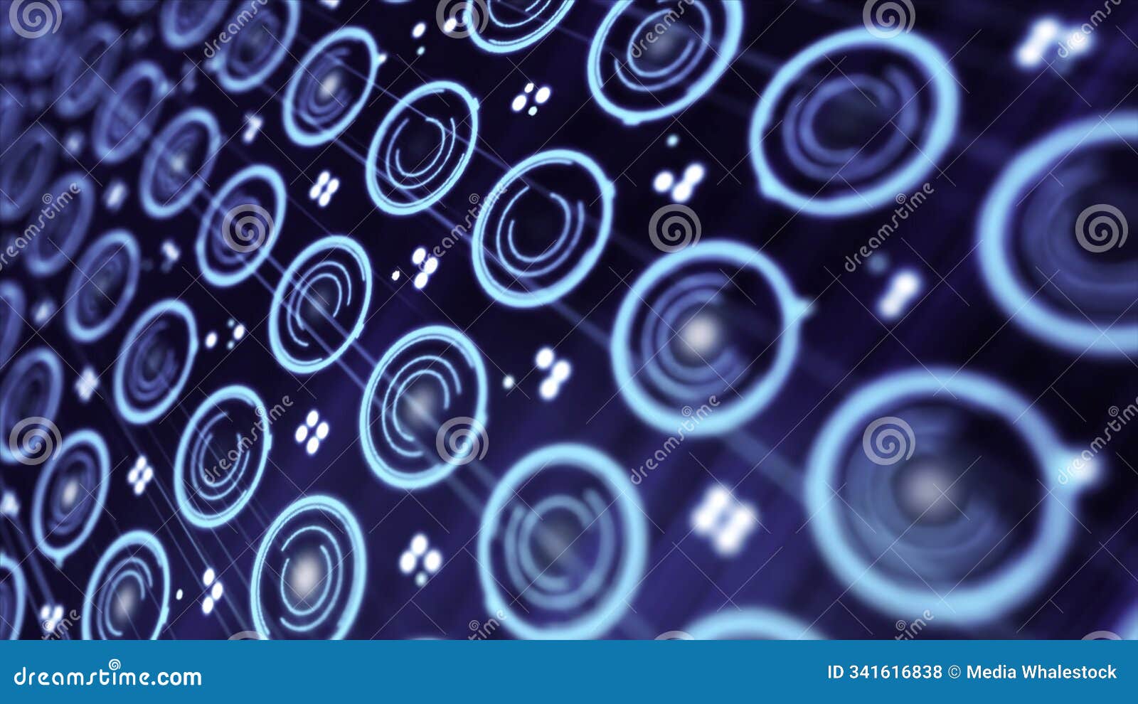 Pattern of Small Blue Spinning Circles and Pixels Moving on a ...