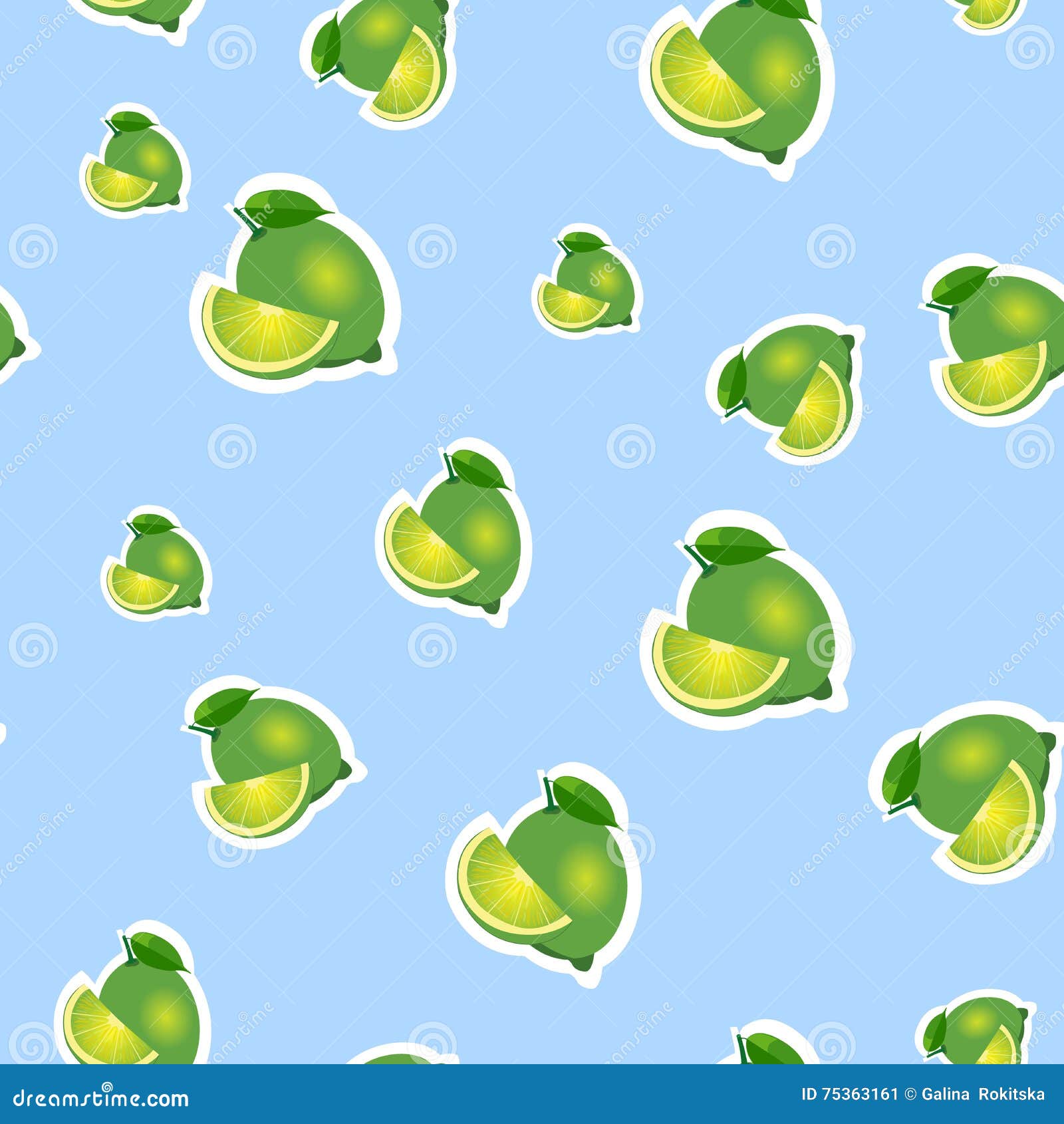 Pattern. Small Lime and Leaves Different Sizes on Blue Background ...