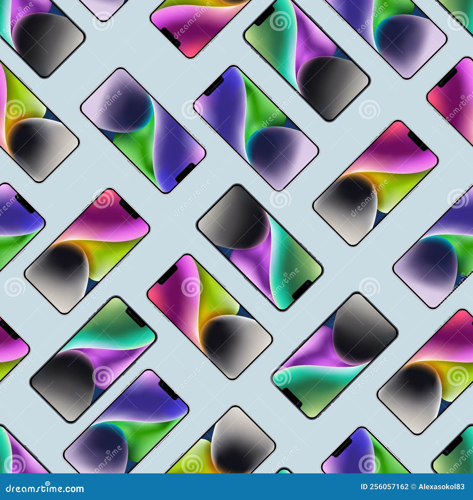 Pattern of Smartphones. Front and Back View Illustrations. Vector Stock ...