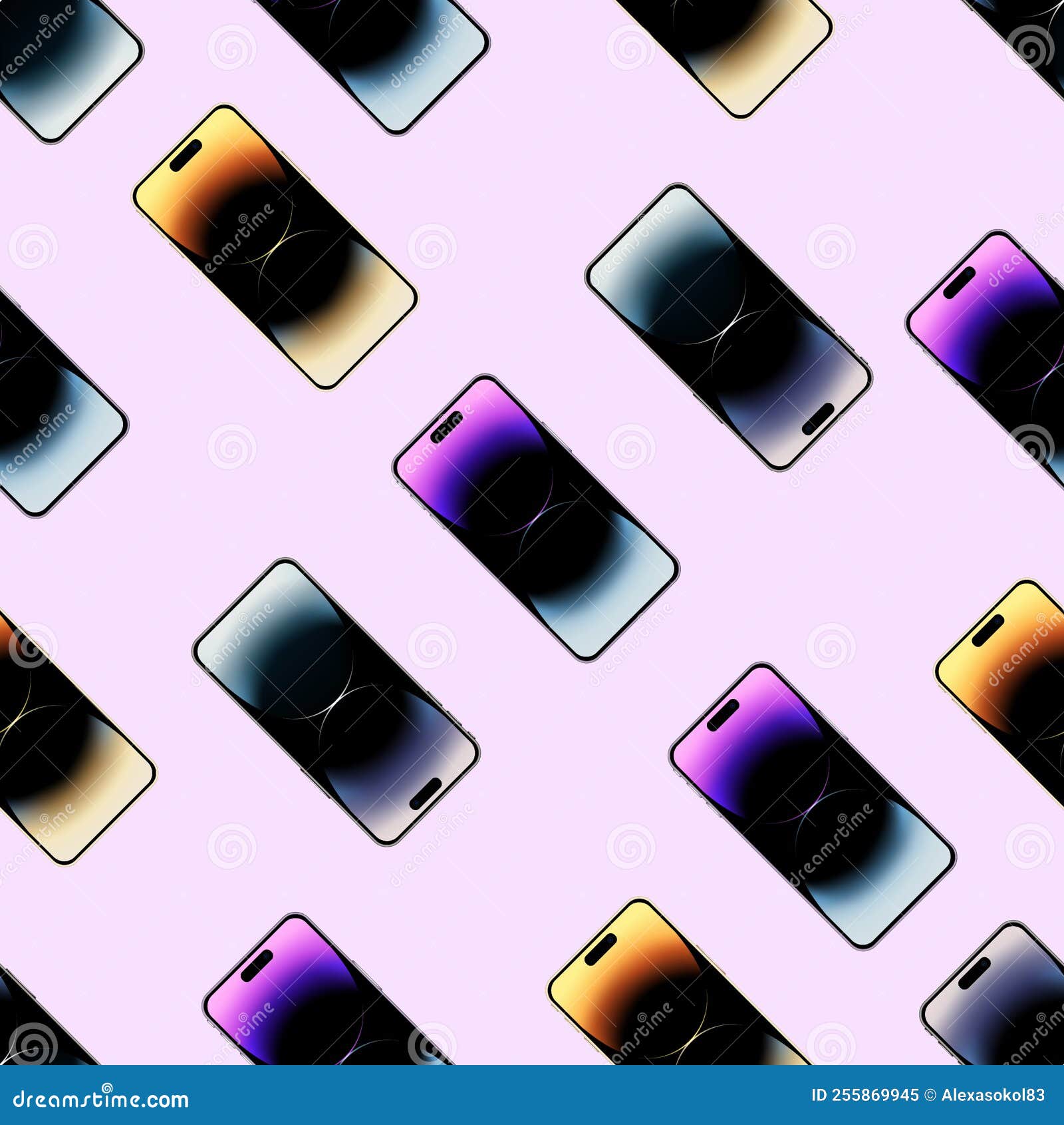 Pattern of Smartphones. Front and Back View Illustrations. Vector ...