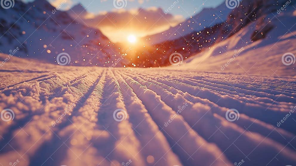 Pattern in Snow Made by Plow on a Ski Slope Stock Photo - Image of ...