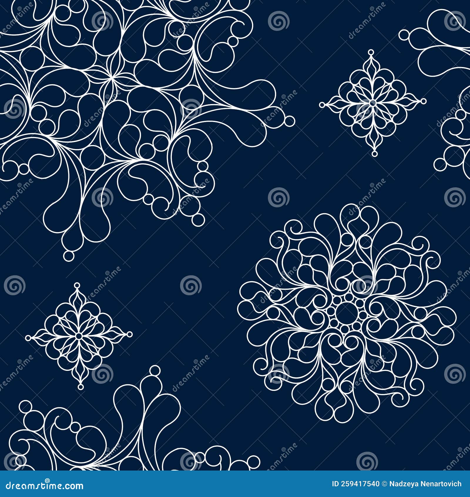 Seamless Vector Pattern with Snowflakes. Line Art on Dark Background ...
