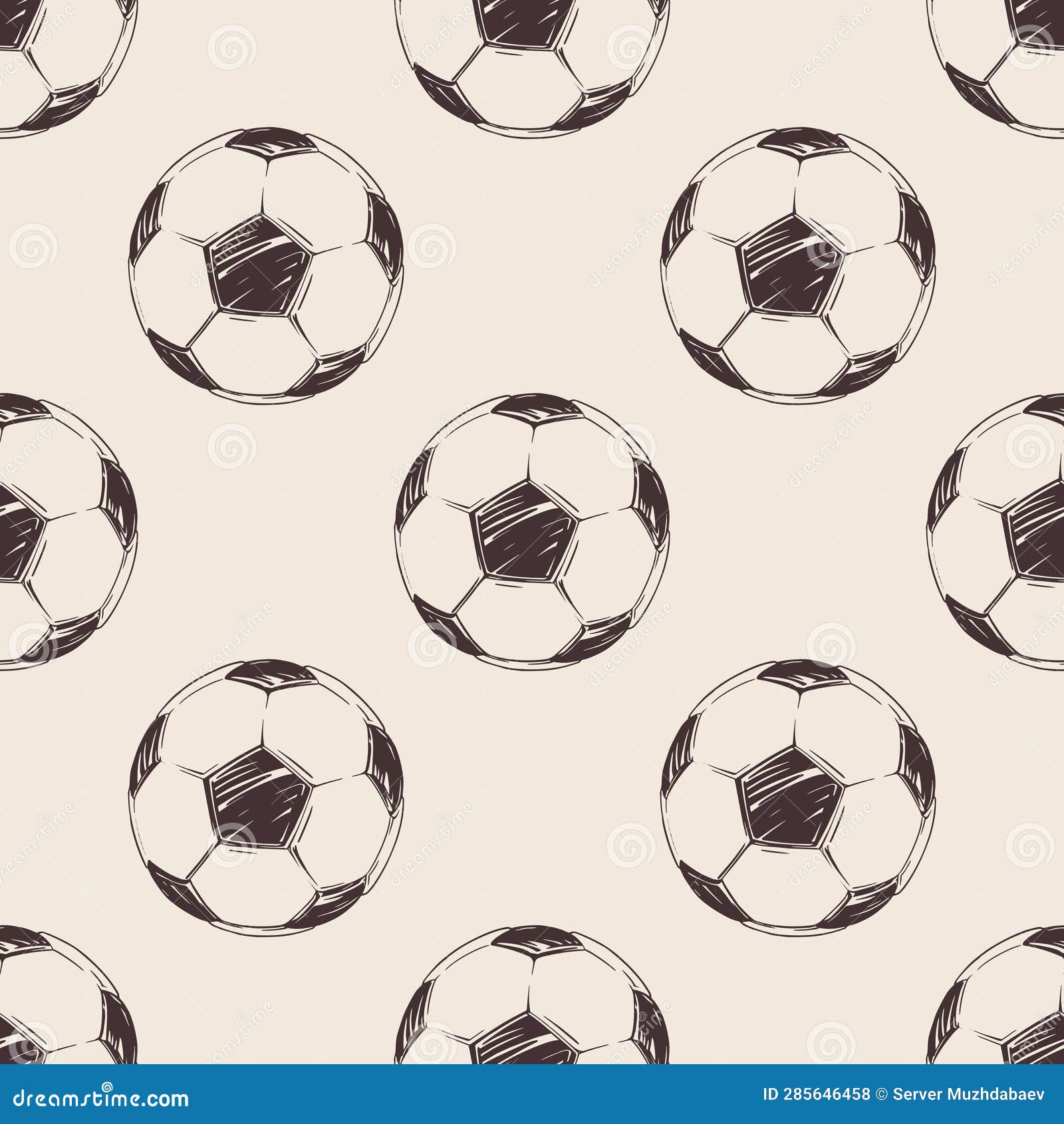 Pattern of Soccer Balls in Hand Draw Style for Print and Design. Vector ...