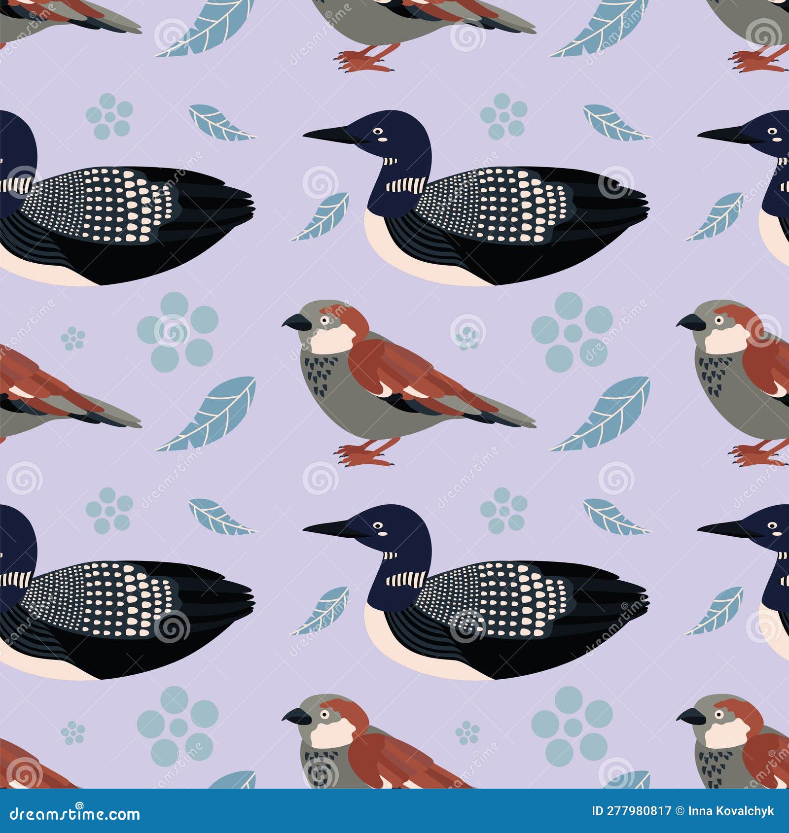 Pattern with Sparrow, Loon Bird Stock Vector - Illustration of graphic ...