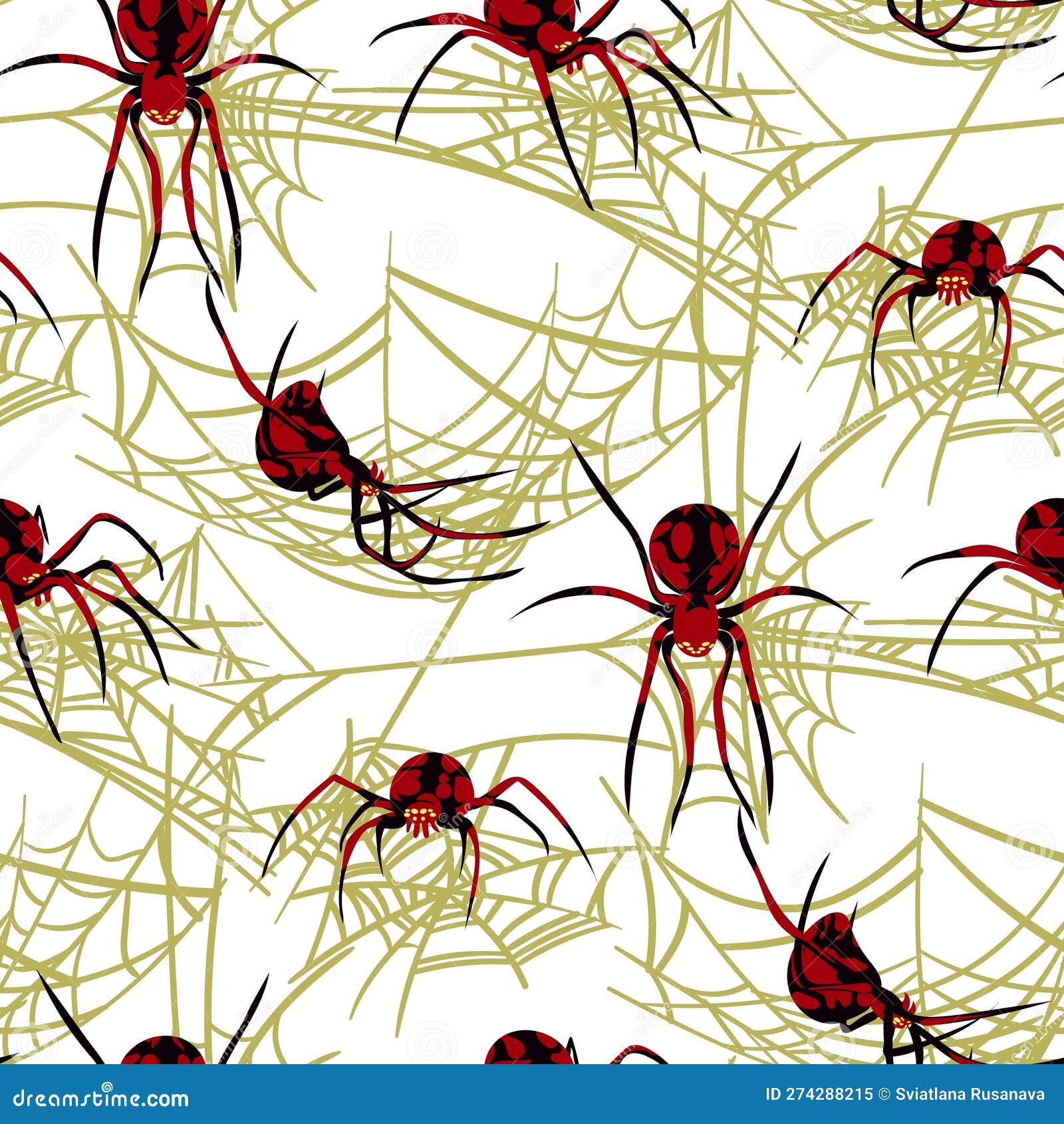 Pattern with Spiders on the Web. Vector Illustration of a Black and Red ...