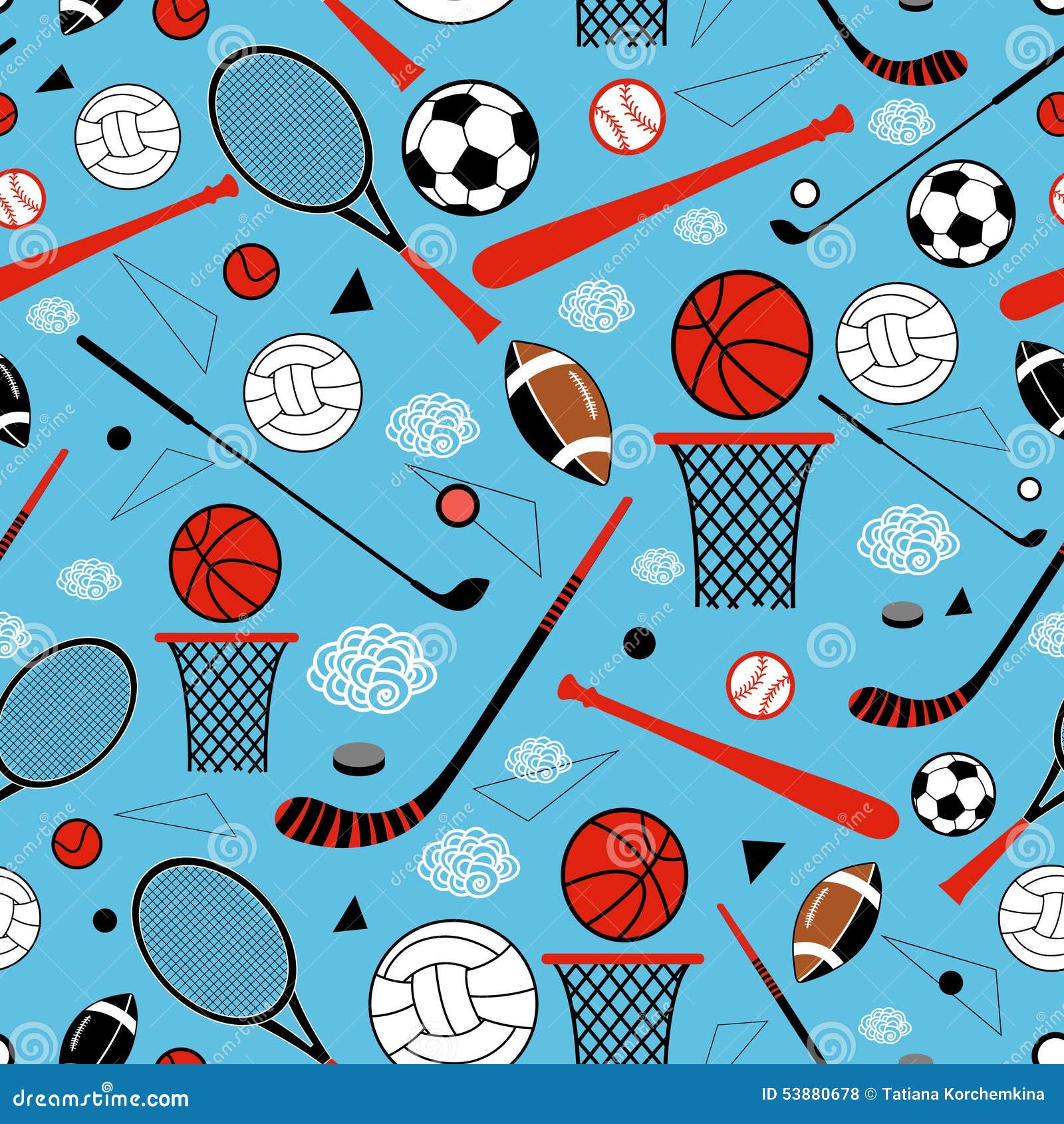 Pattern of sporting goods stock vector. Illustration of color - 53880678
