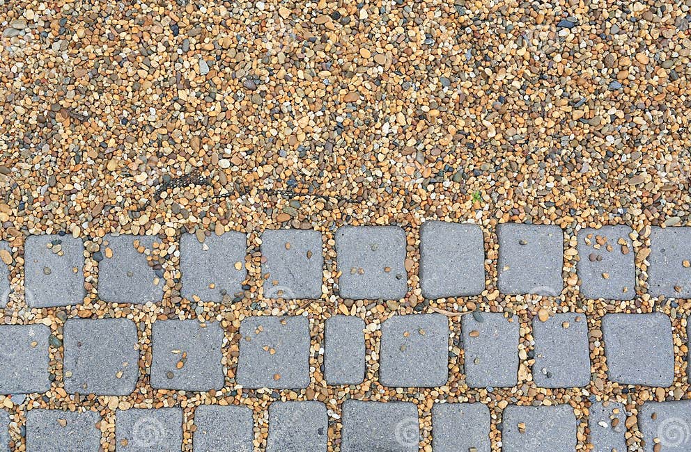 Pattern Square Stone Pavement with Gravel Background. Walking Path ...