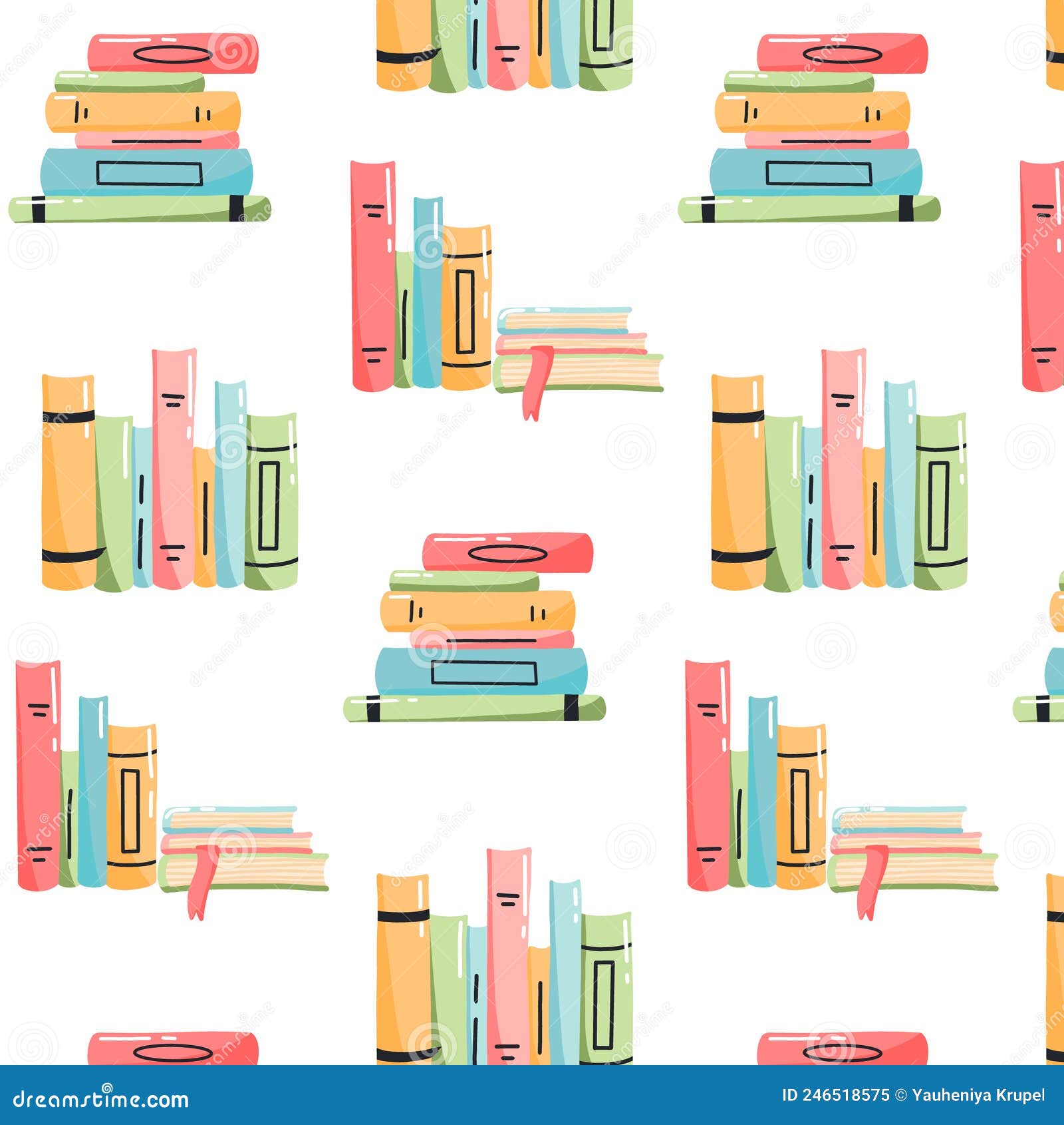 Pattern with Stacks of Books in Cartoon Style. Seamless Pattern with ...
