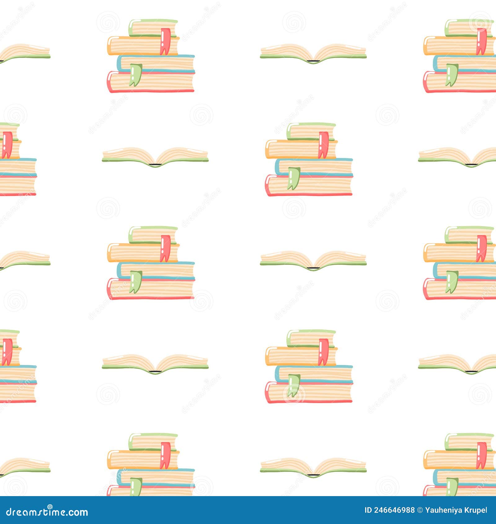Pattern with Stacks of Books in Cartoon Style. Seamless Pattern with ...