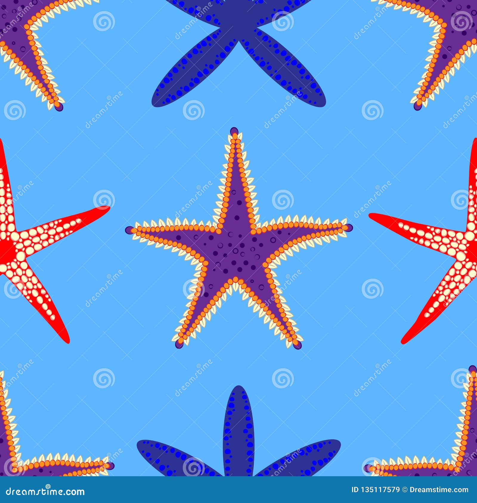 Pattern of Starfish on a Blue Background Stock Vector - Illustration of ...