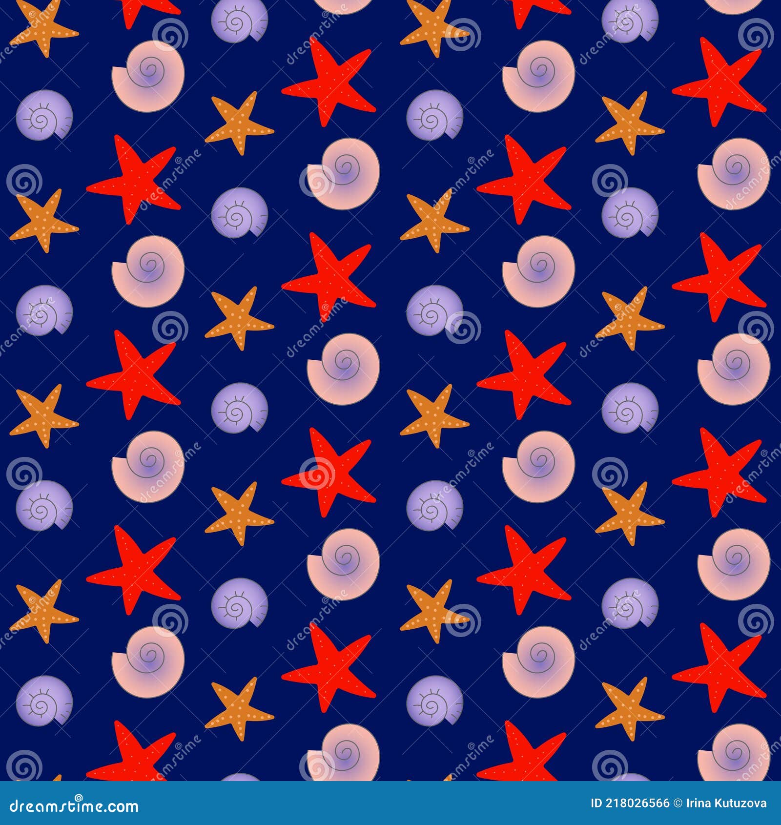 Pattern with Starfish and Shells. Vector Illustration on a Blue ...