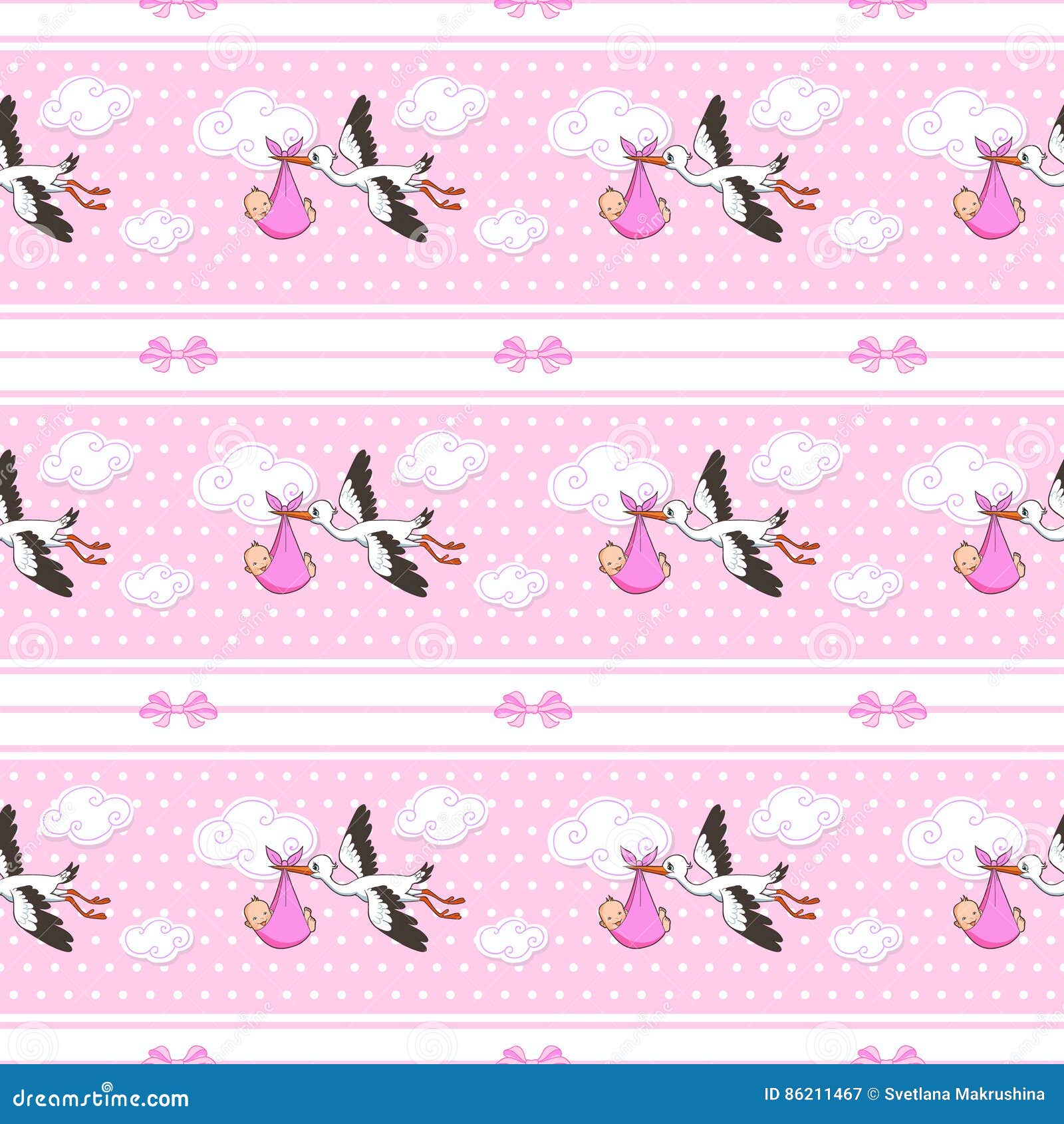 Pattern Stork Carries Baby Girl. Vector Stock Vector - Illustration of ...