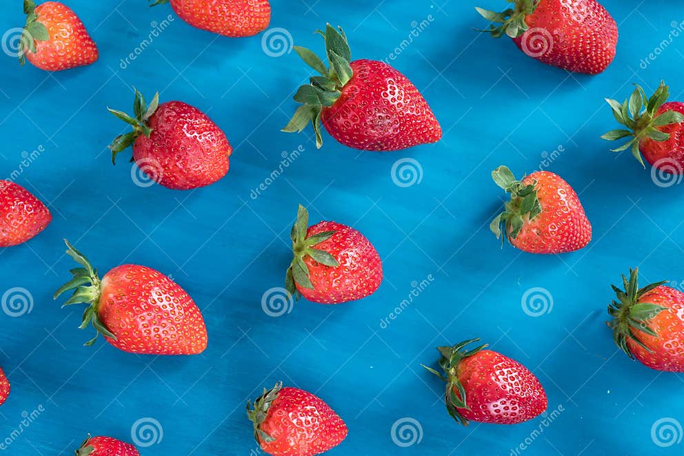Pattern with Strawberry , Blue Background. Stock Photo - Image of ...