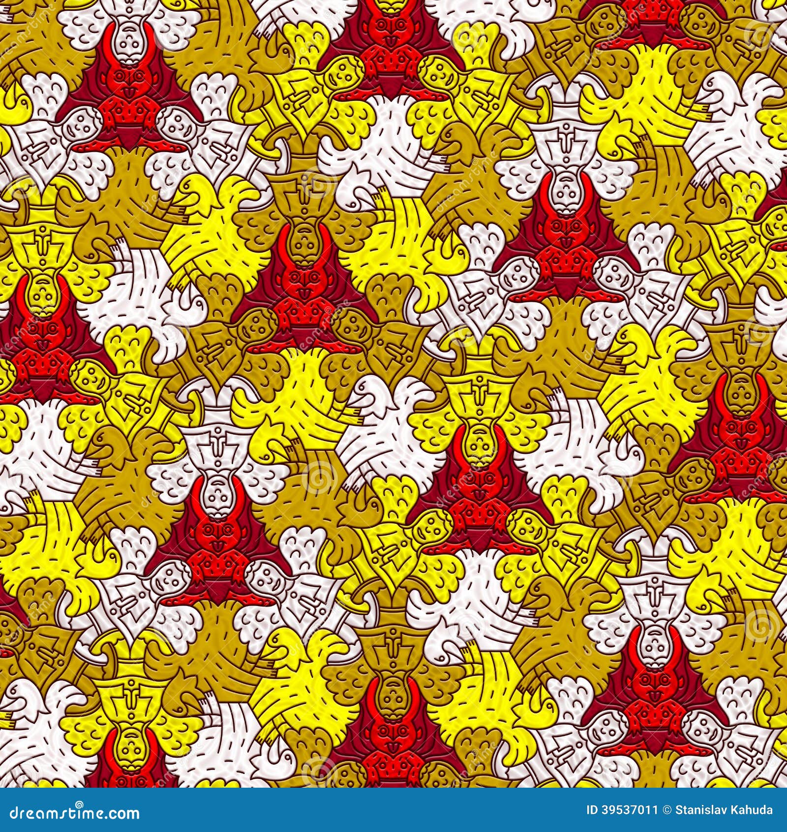 Pattern with Stylized Angels, Devils and Birds - Relief Stock ...