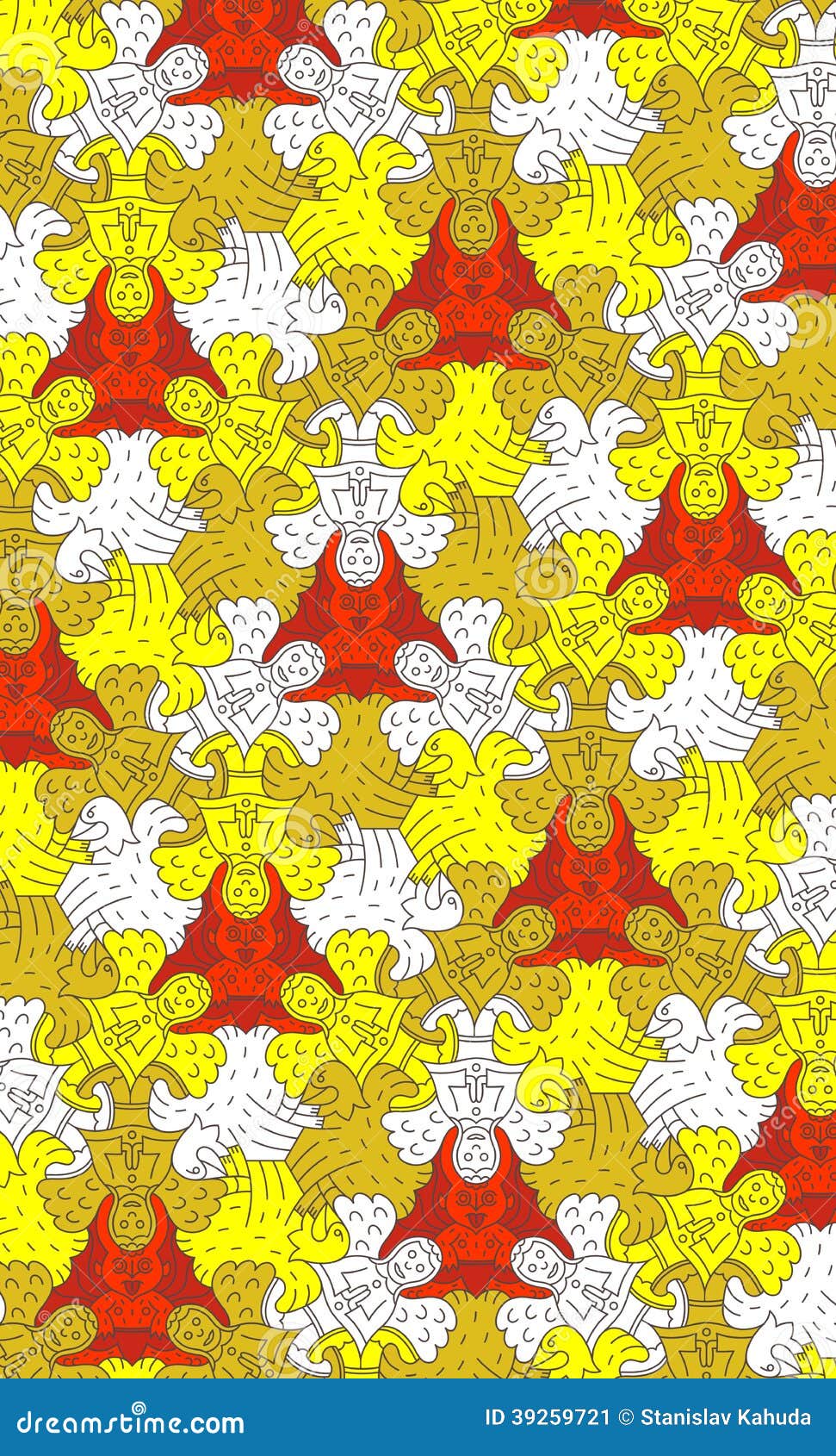 Pattern with Stylized Angels, Devils and Birds. Stock Vector ...