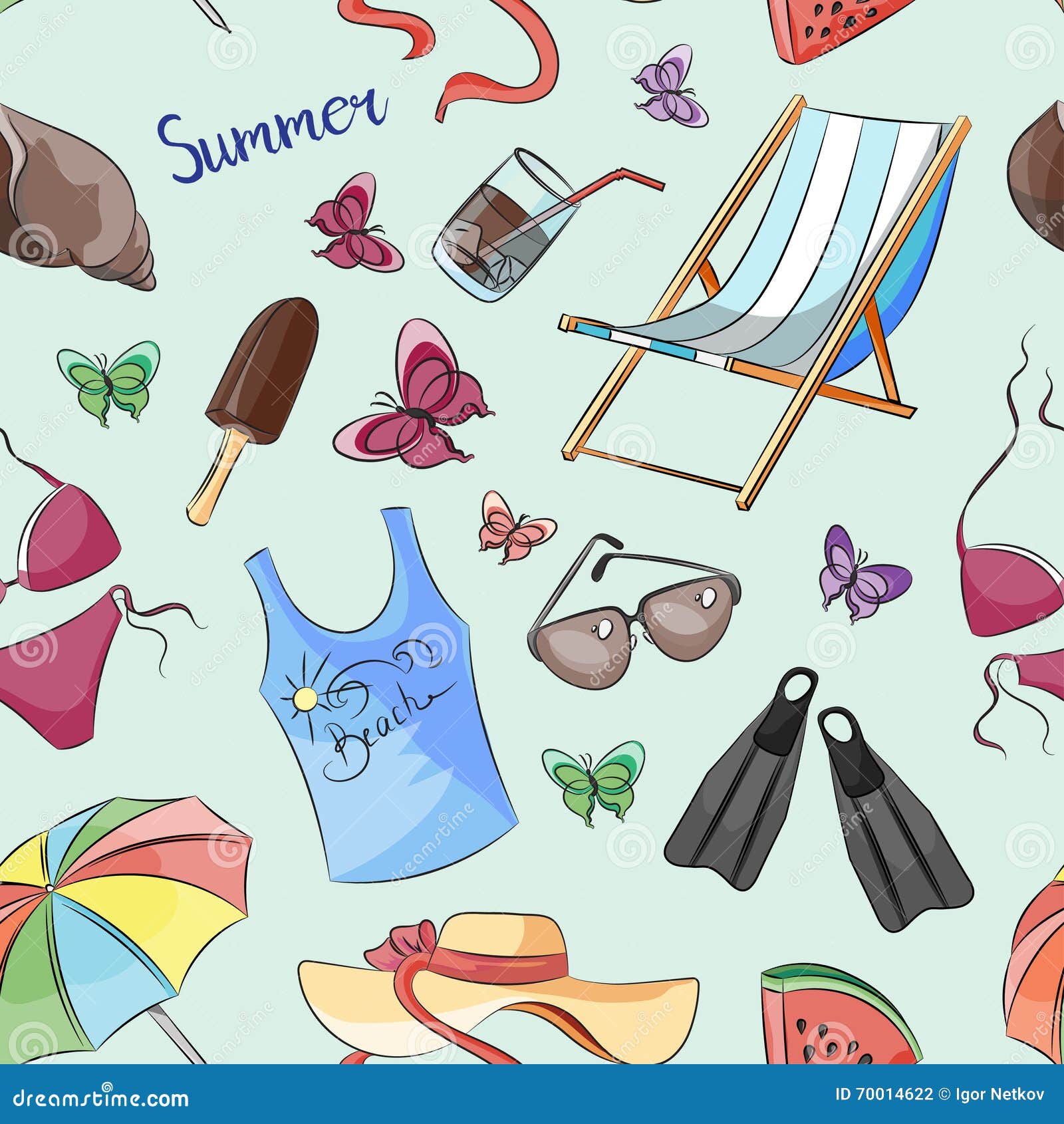 Pattern of summer symbols stock vector. Illustration of contour - 70014622