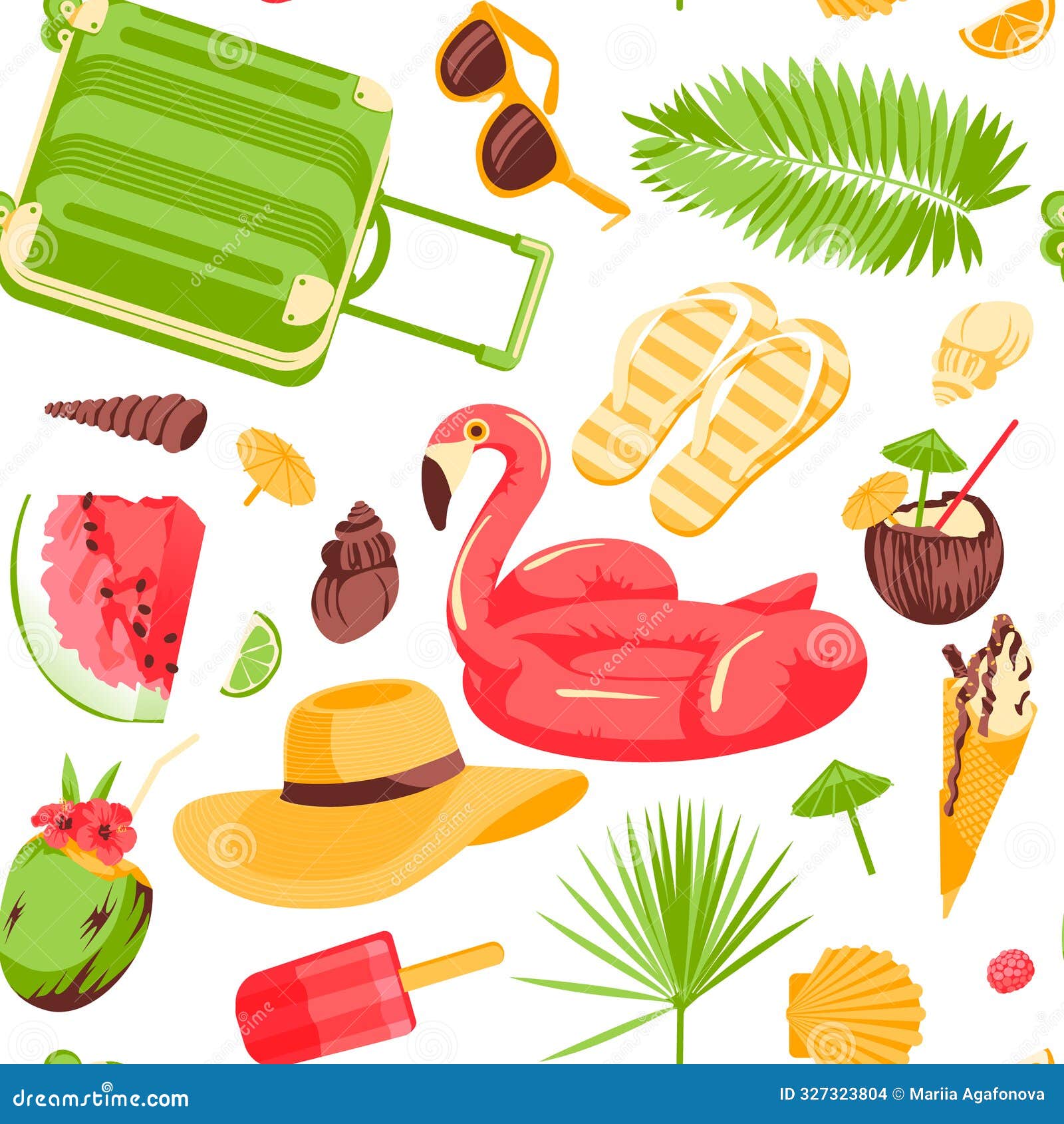 Pattern of Summer Vacation Objects. Tropical Beach Resort Vacation ...