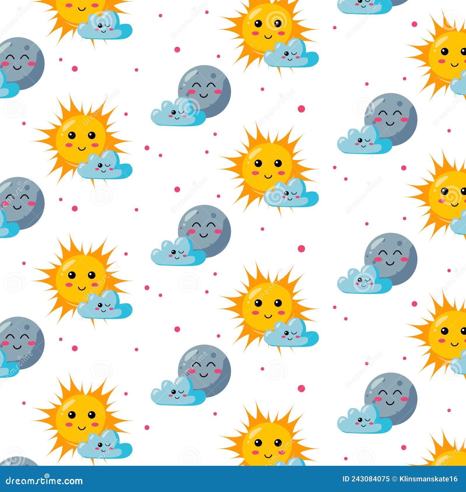 Pattern Sun and Moon Covered in Cloud Design Background Stock Vector ...