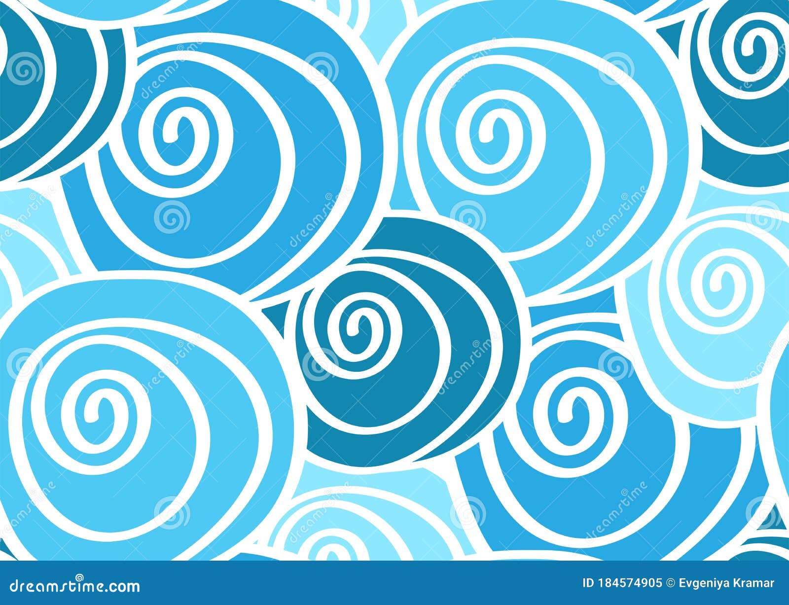 Pattern with Swirling Spiral Round Blue Waves Stock Illustration ...
