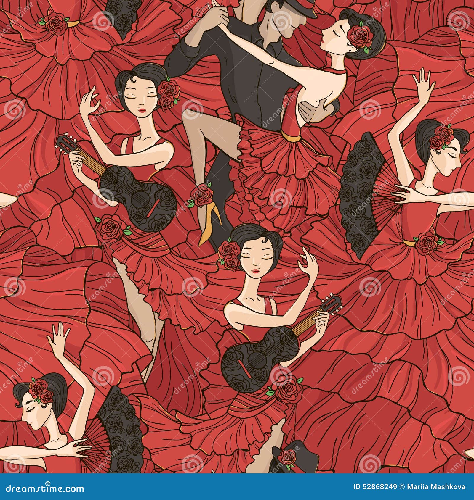 Pattern with Tango and Flamenco Dancers. Stock Vector - Illustration of ...