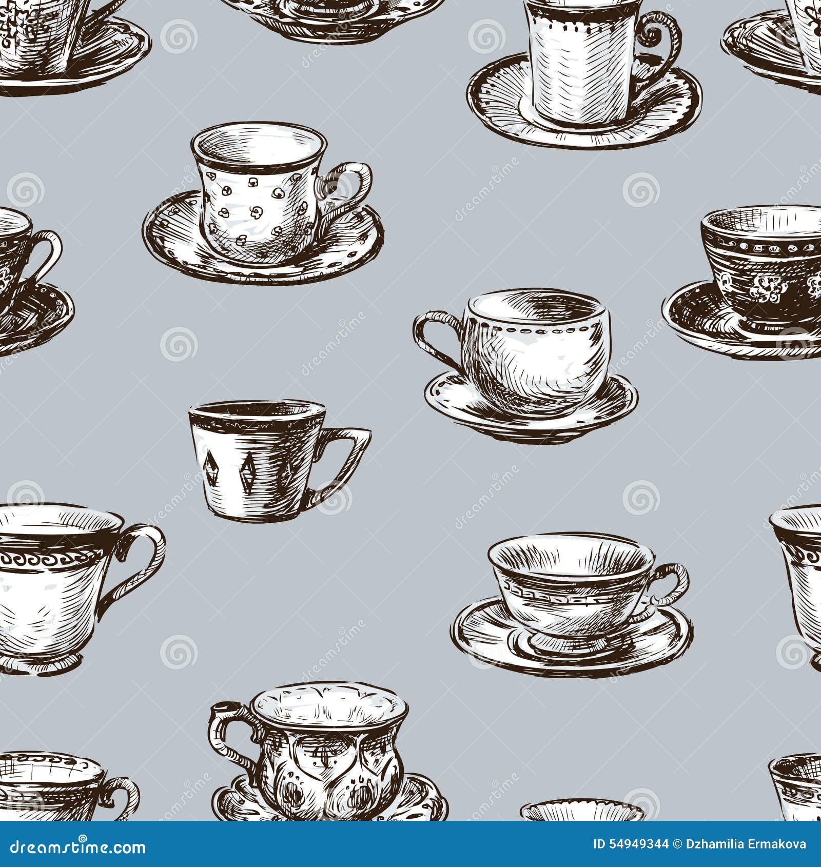 Pattern of the teacups stock vector. Illustration of collection - 54949344