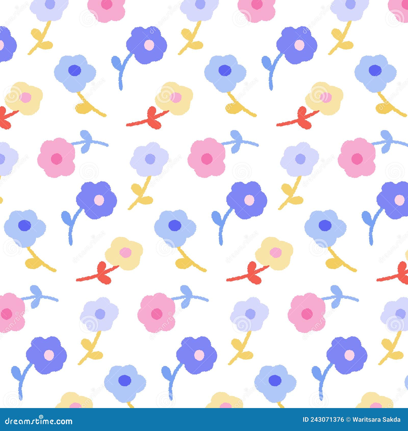 Hand Drawn Vector Illustration of Flower Pattern in Cartoon Style ...