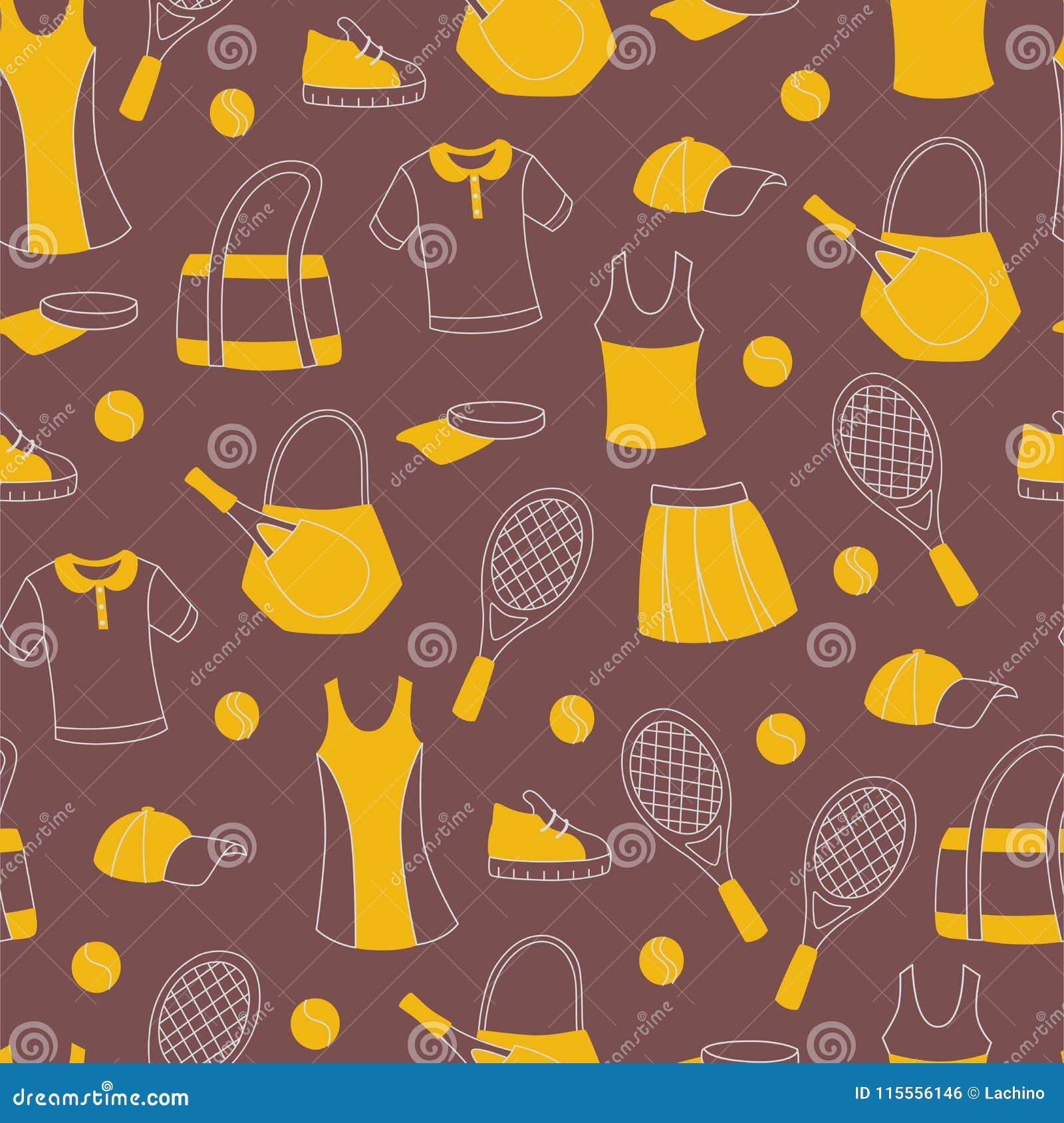 Hand Drawn Seamless Pattern with Tennis Equipment. Stock Vector ...
