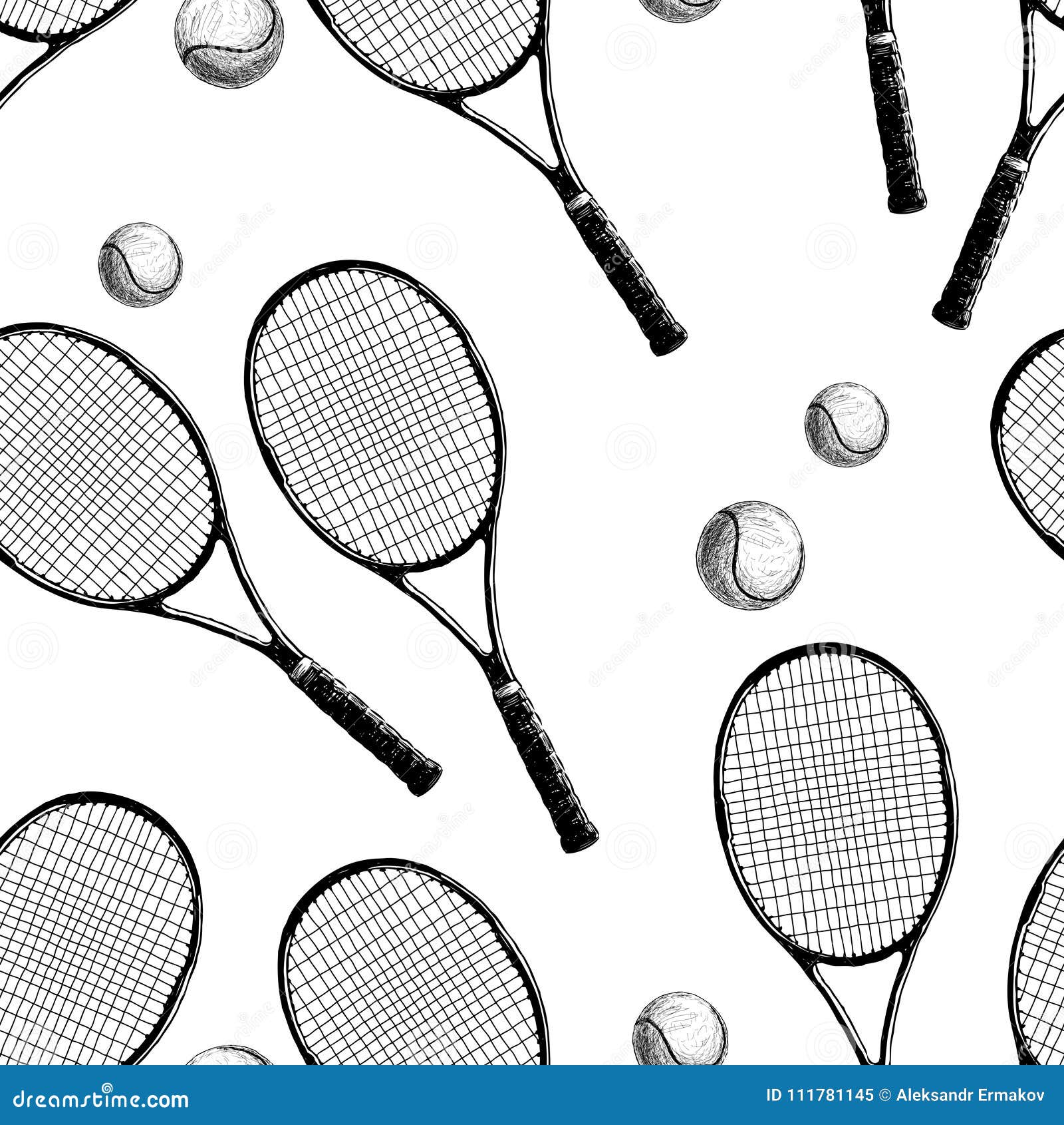 Pattern Of Tennis Rackets With Balls Stock Vector Illustration Of