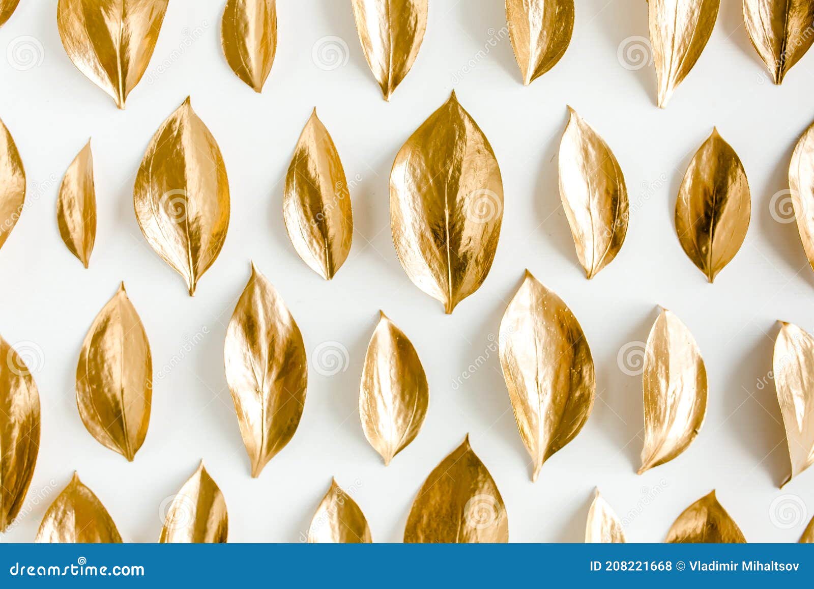 Pattern, Texture with Gold Leaves Isolated on White Background. Flat ...