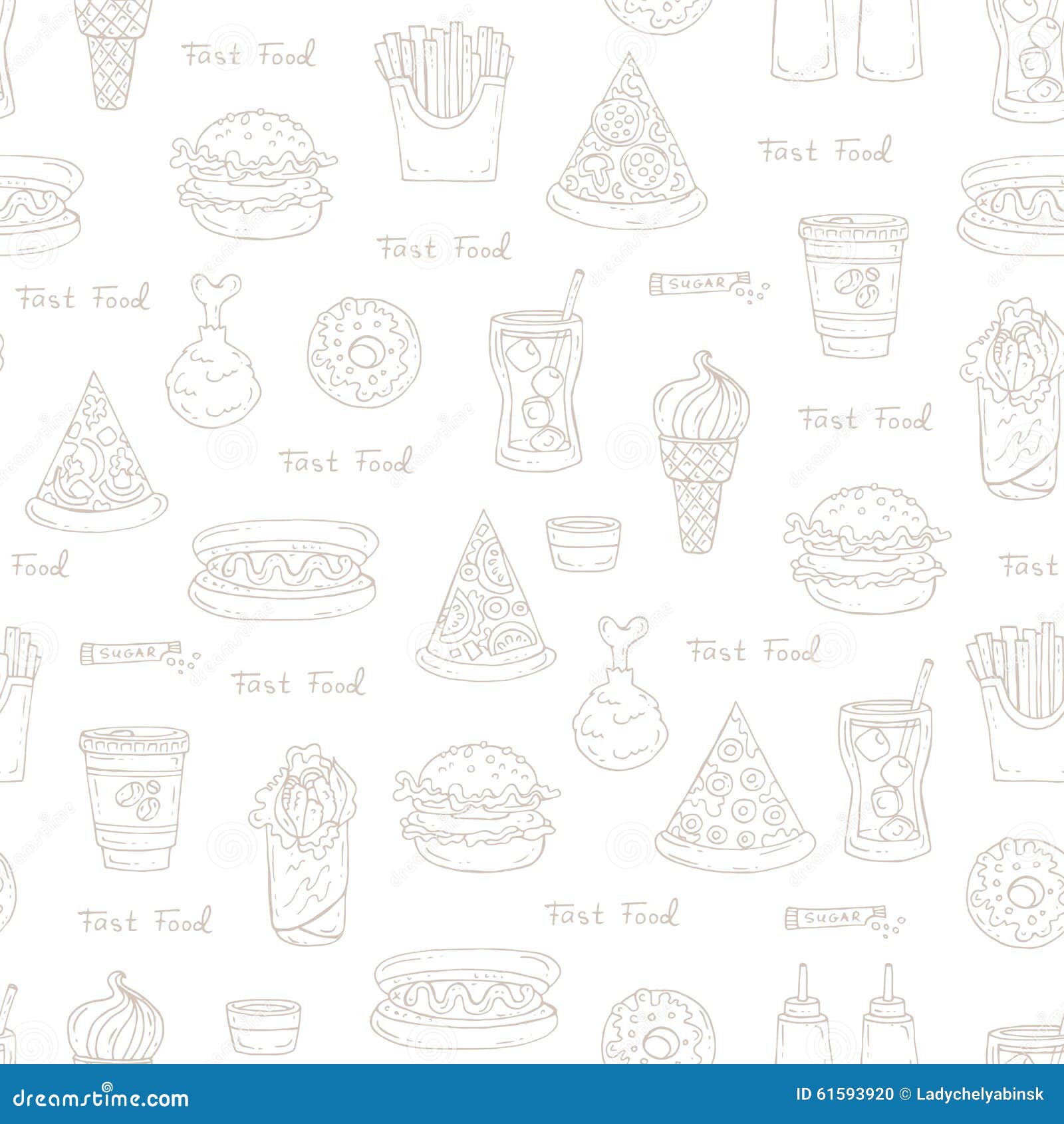Pattern on the Theme of Fast Food on White Color Stock Illustration ...