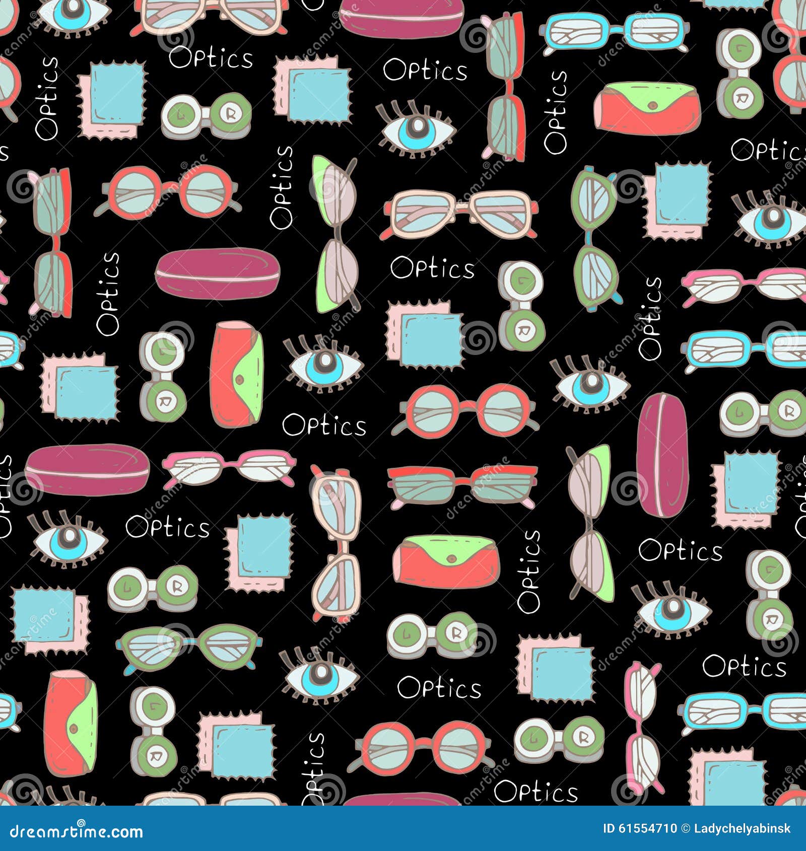 Pattern on the Theme of Optics Store on Black Color Stock Illustration ...