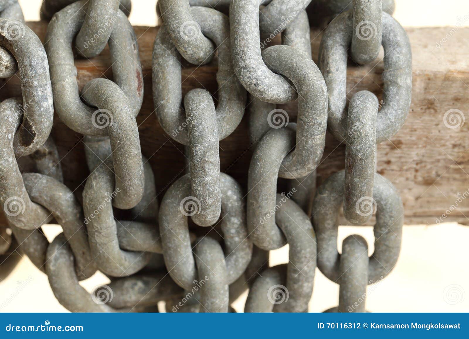 Pattern of Thick Rusty Chain Hang on Wooden Rail Stock Photo - Image of ...