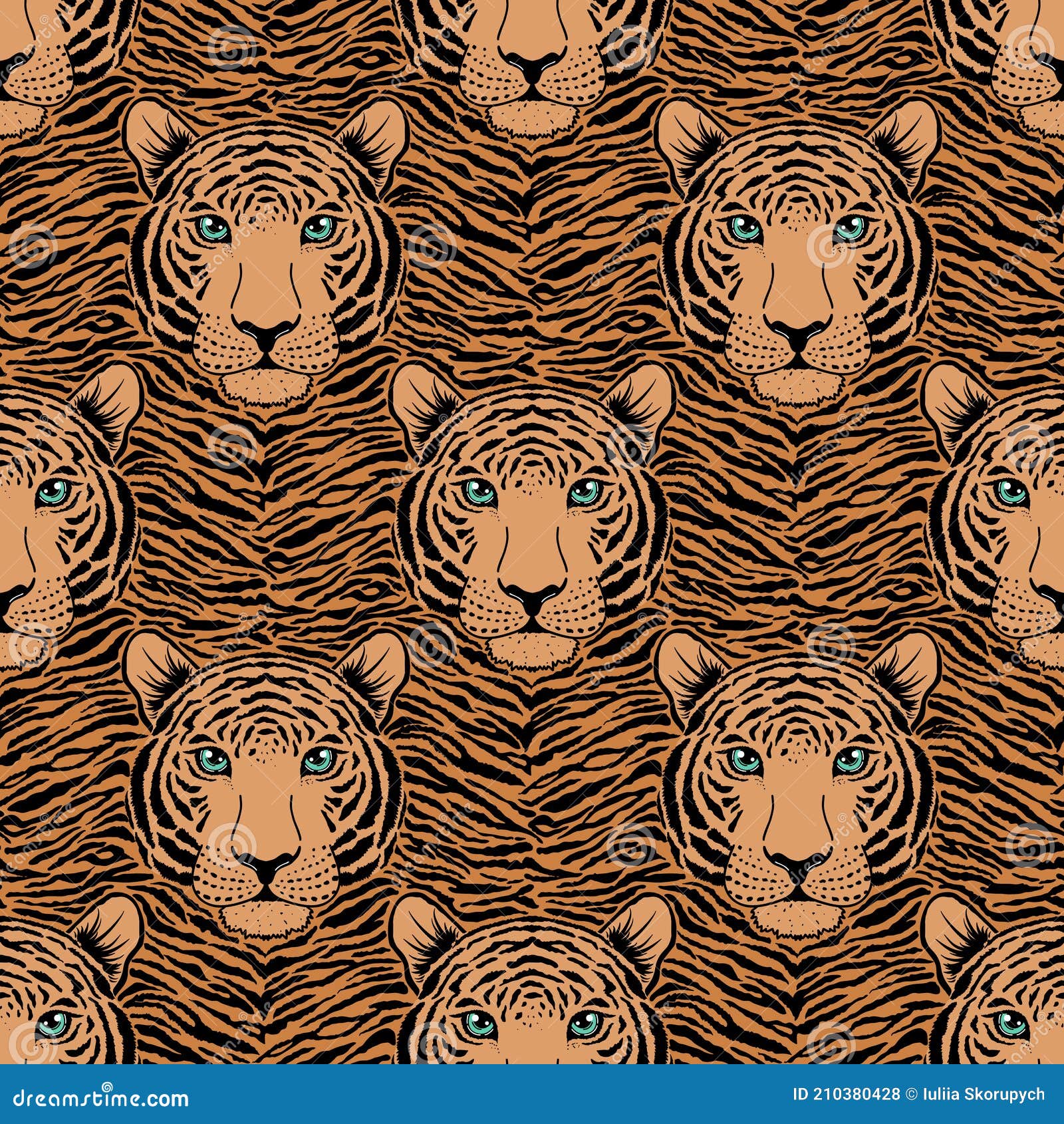 Pattern with tiger head stock vector. Illustration of character - 210380428