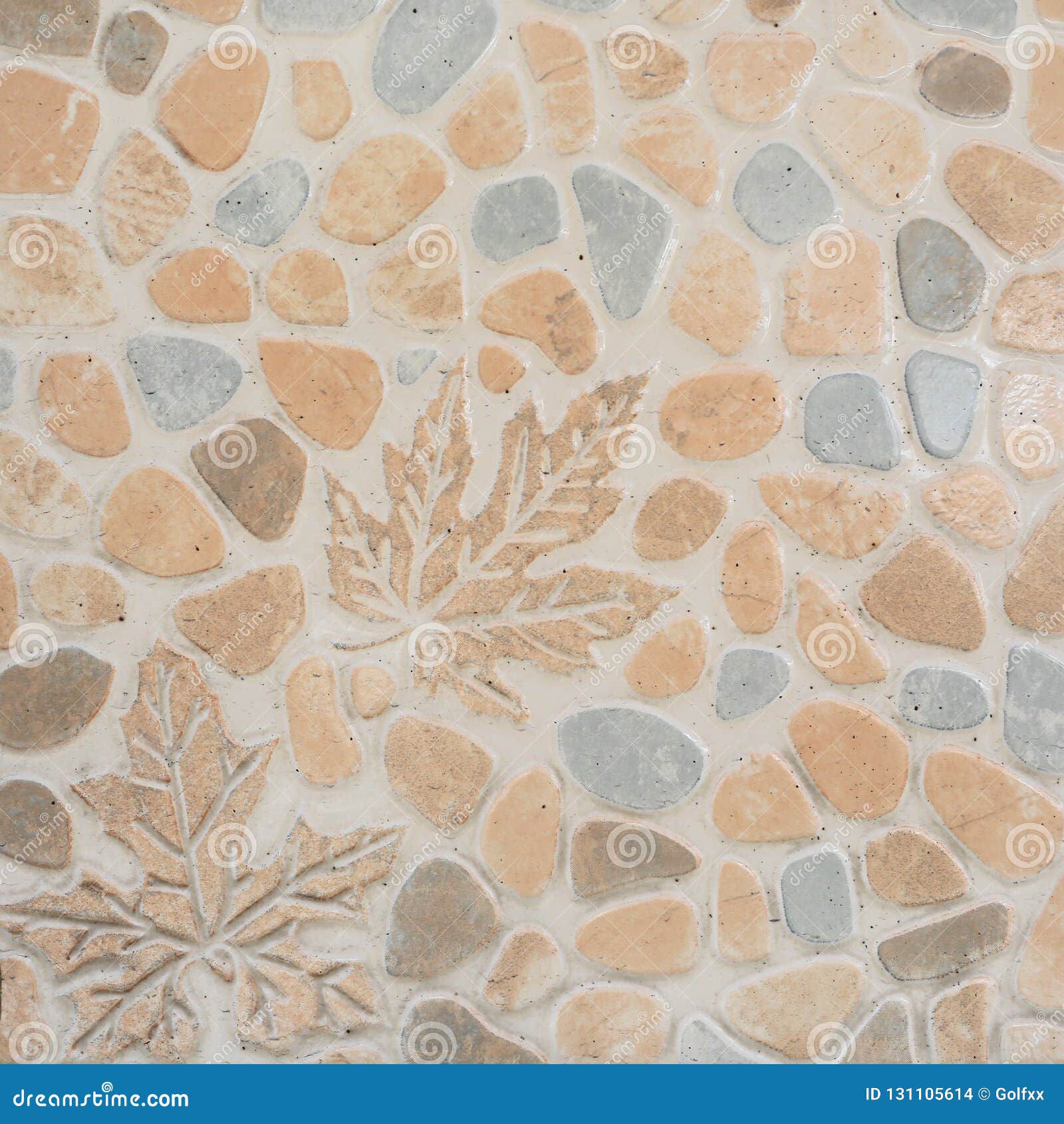 Pattern of Tile with Pebbles and Maple Leaf Stock Photo - Image of ...