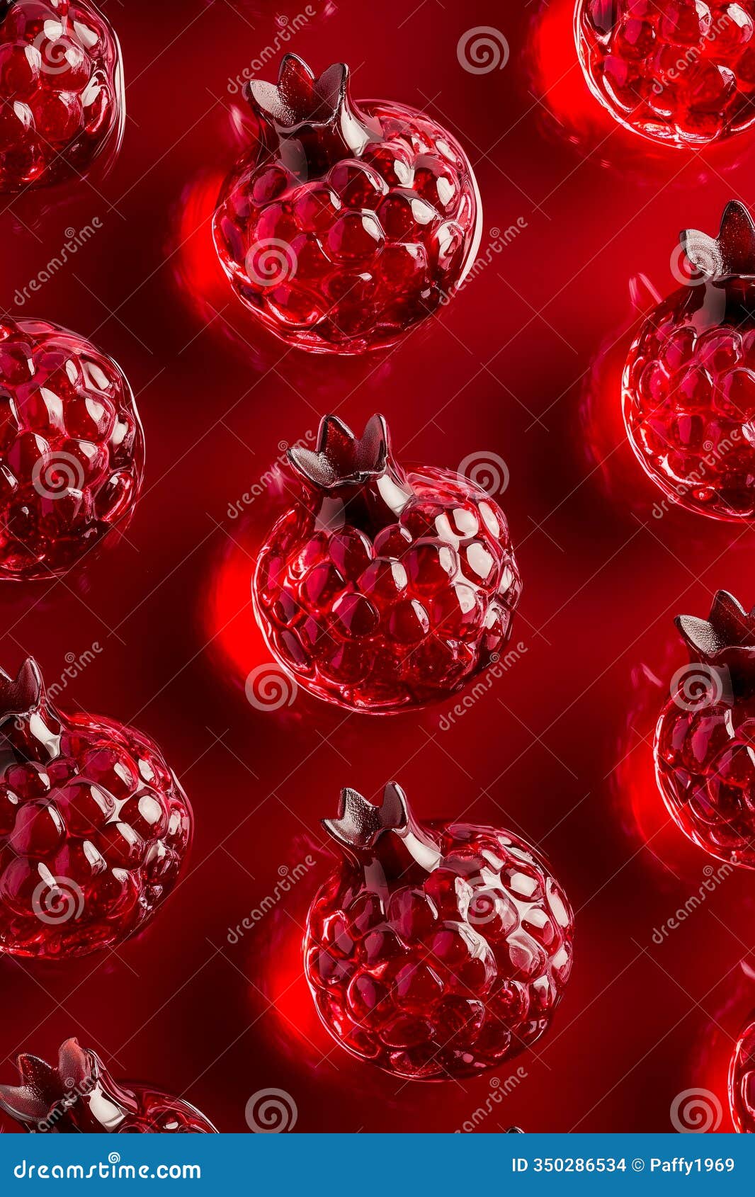 Pattern of Transparent Red Glass Pomegranates on a Deep Red Background ...