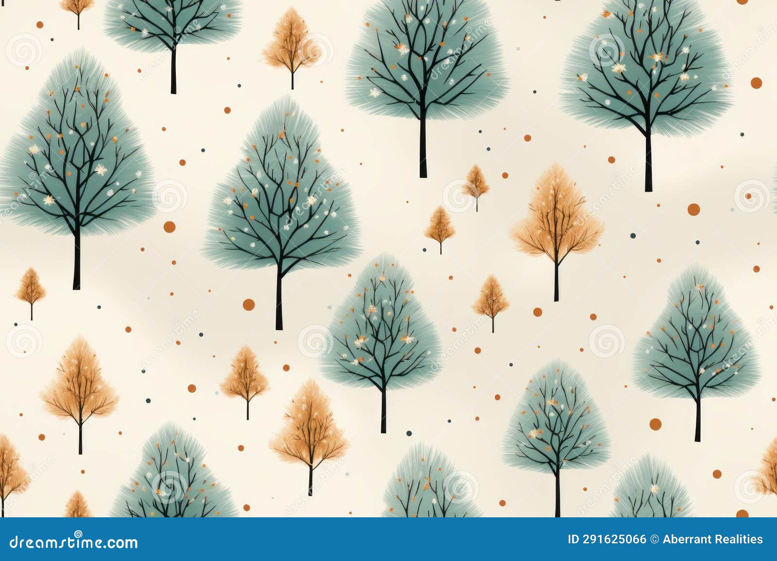 A Pattern with Trees and Dots on a Beige Background Stock Illustration ...