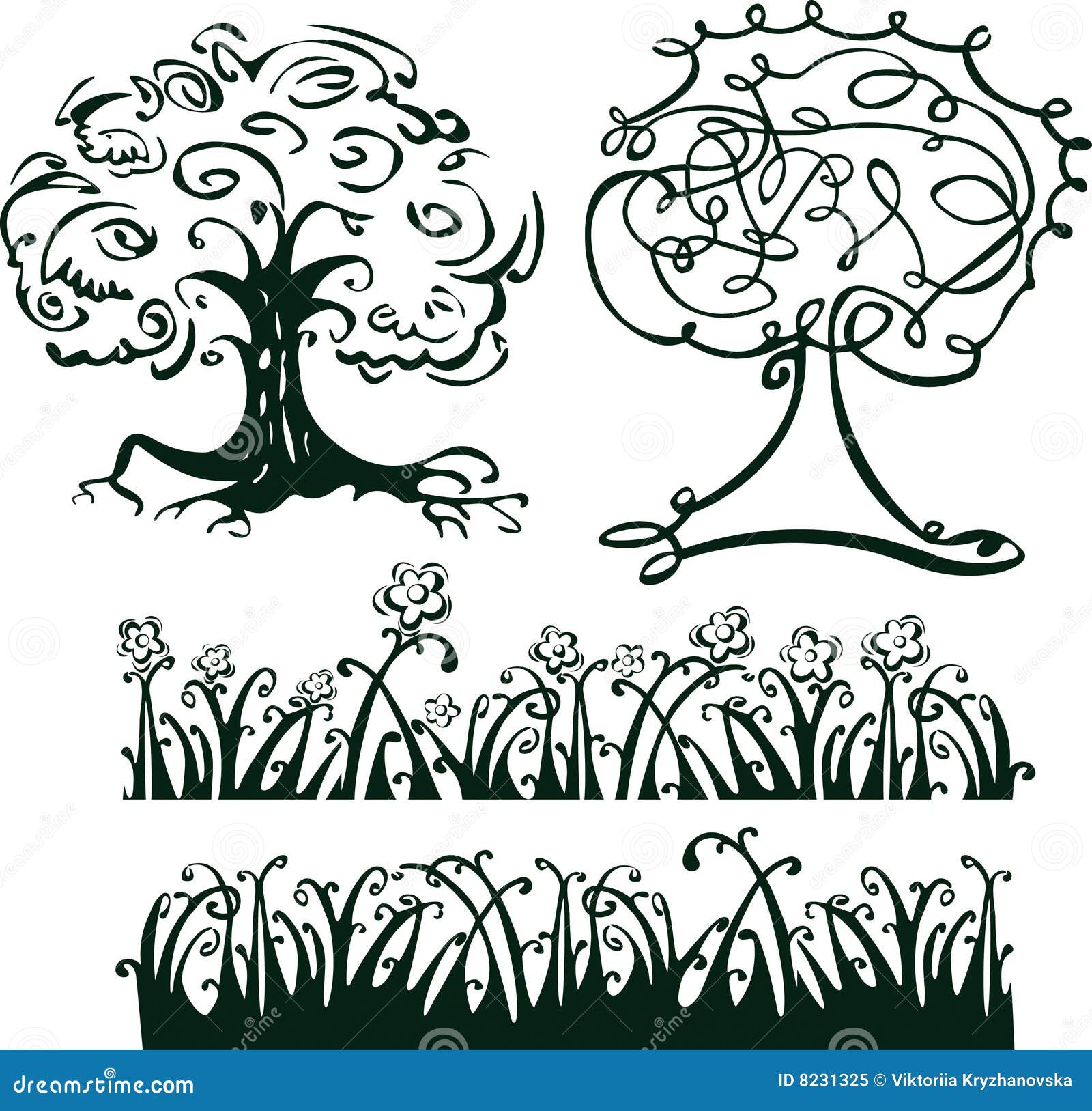 Pattern of Trees and Grass for Design. Stock Vector - Illustration of ...