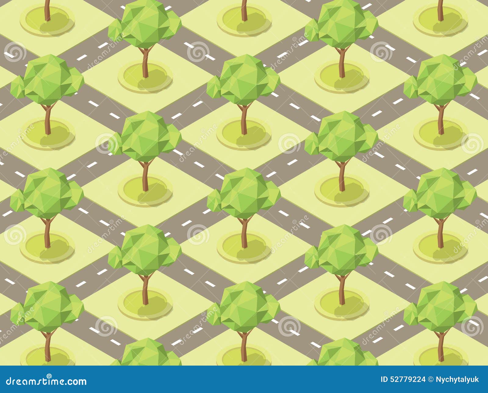 Pattern with Trees in the Parks between Roads. Vector Illustrati Stock ...