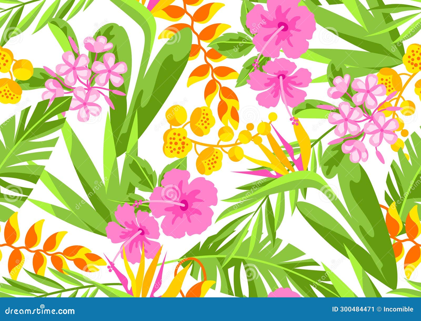 Pattern with Tropical Flowers. Decorative Exotic Foliage and Plants ...