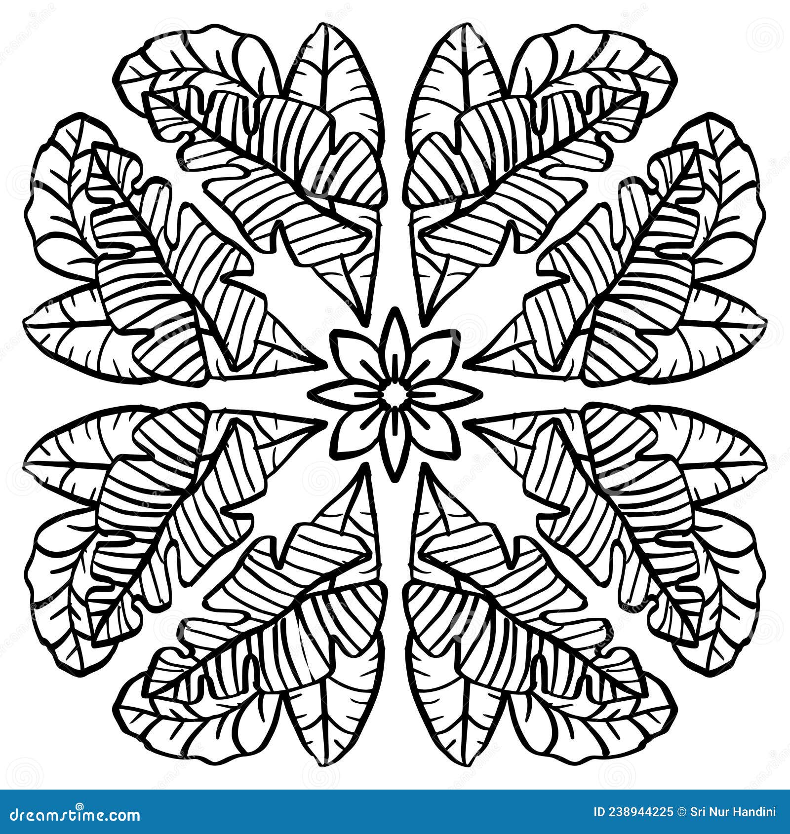 Pattern with Tropical Leaves and Mandala Ornaments Stock Vector ...