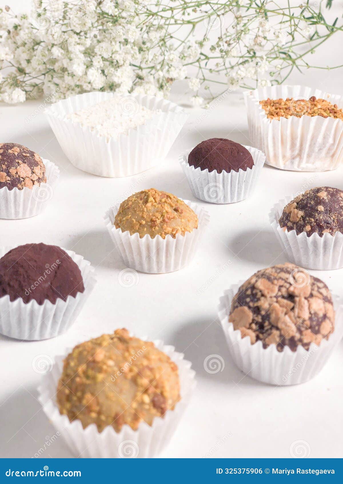 A Pattern of Truffle and Bird S Milk Candies, Side View Stock Photo ...