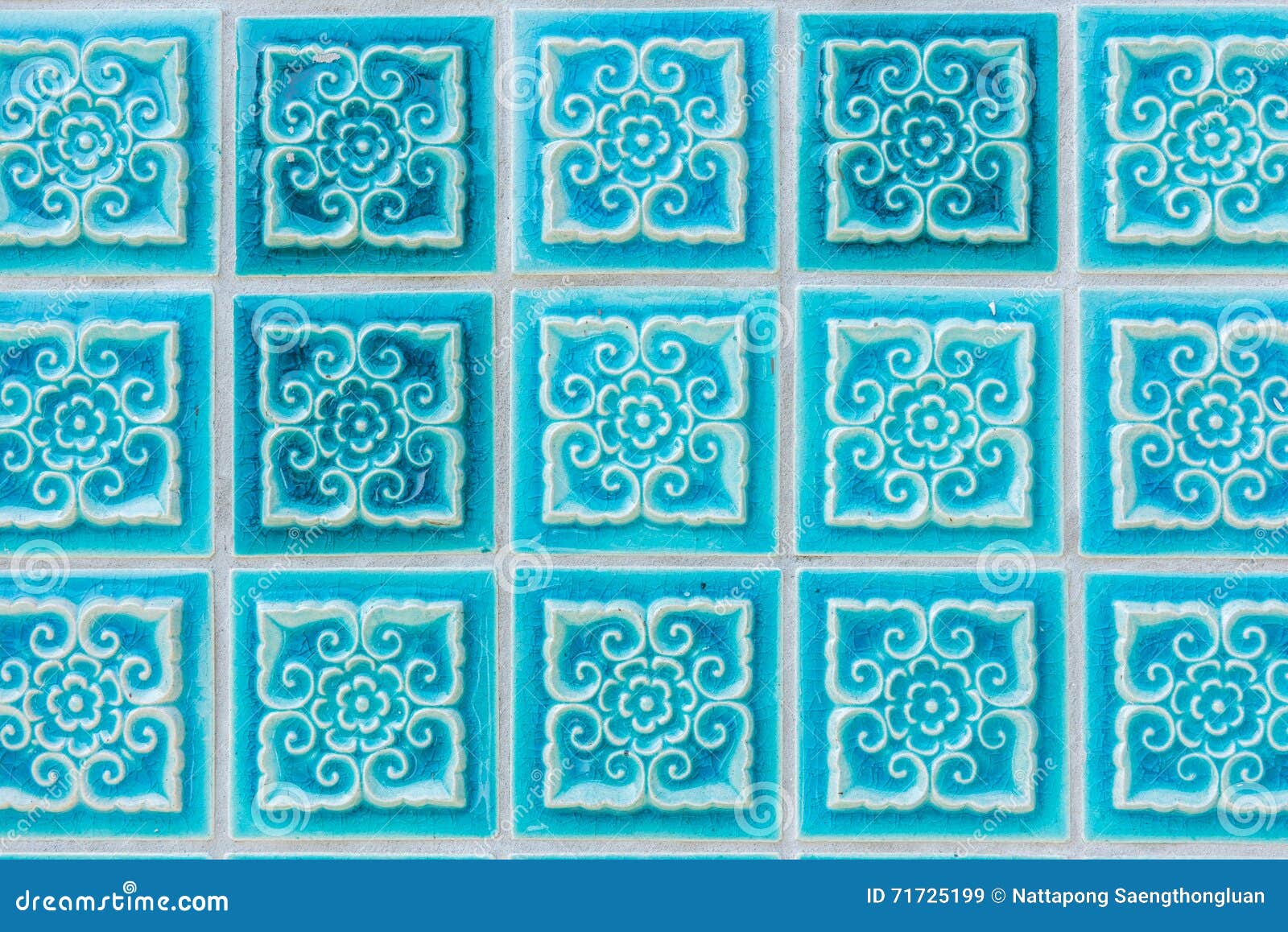 Pattern of Turquoise Flower Glazed Tiles. Stock Image - Image of ...